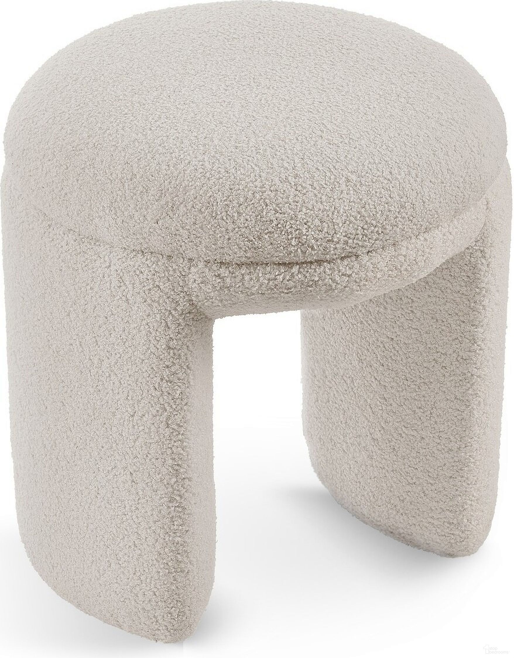 Bowen Faux Shearling Teddy Fabric Ottoman/Stool In Beige by Meridian ...