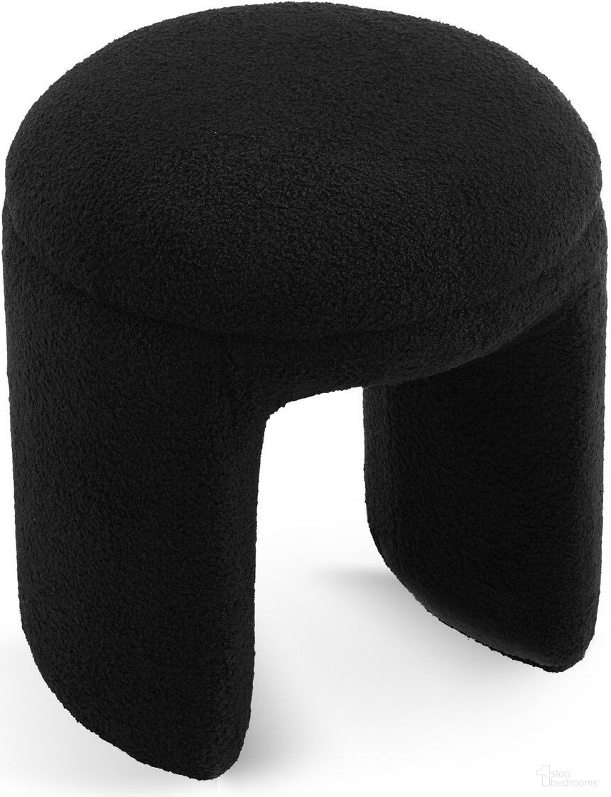 Bowen Faux Shearling Teddy Fabric Ottoman/Stool In Black by Meridian ...