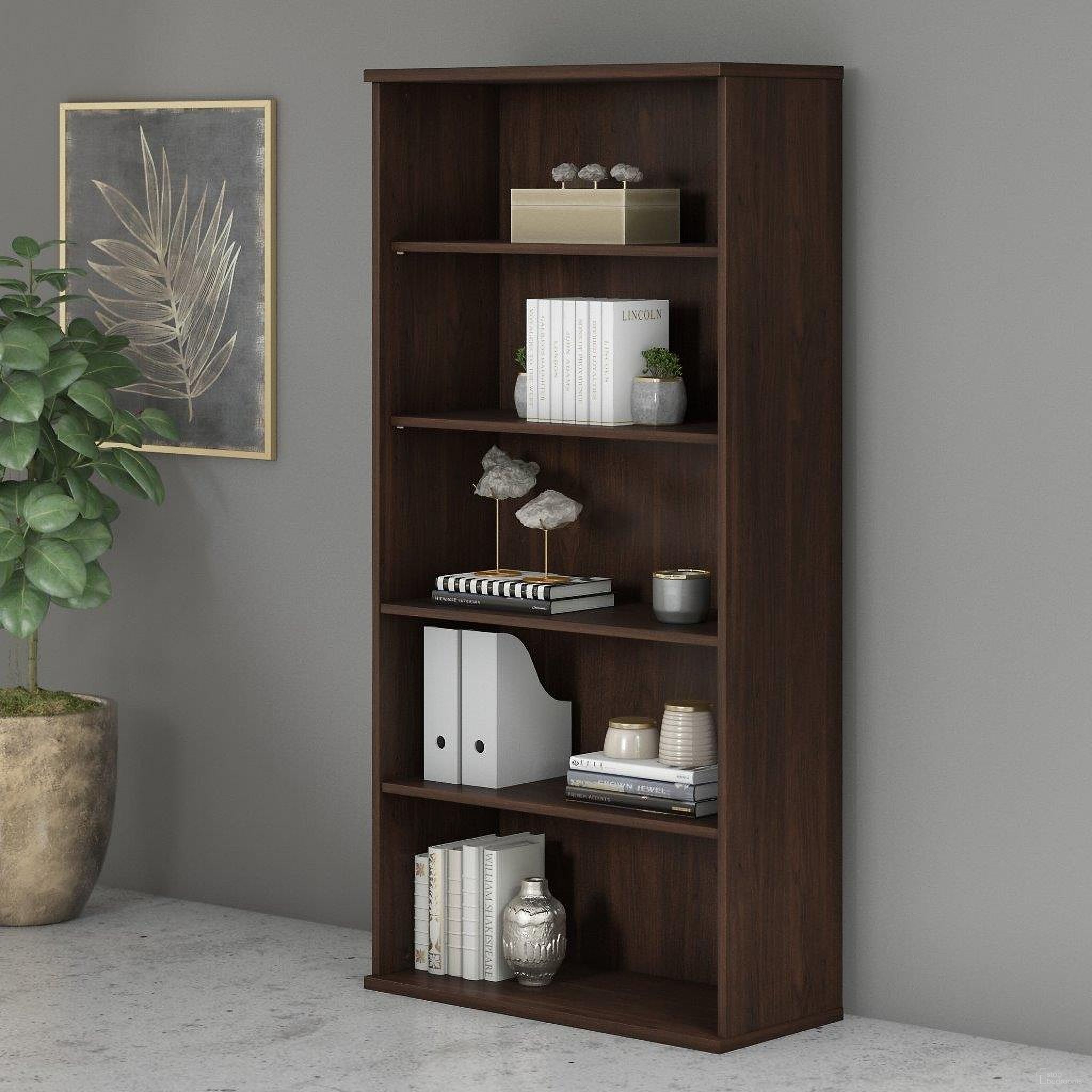 Bush Business Furniture Studio C Tall 5 Shelf Bookcase in Black Walnut ...