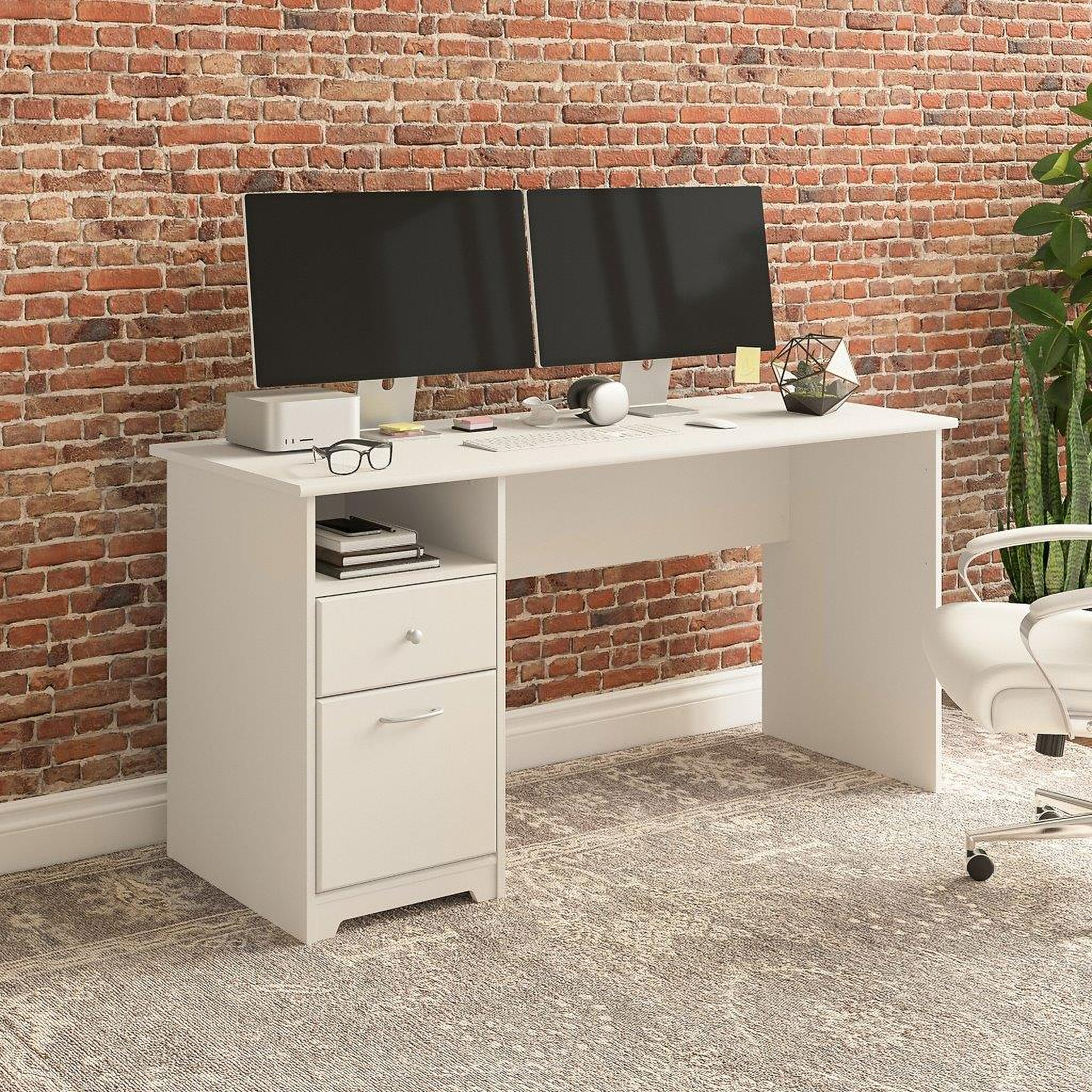 Bush Furniture Cabot 60W Computer Desk with Drawers in White ...