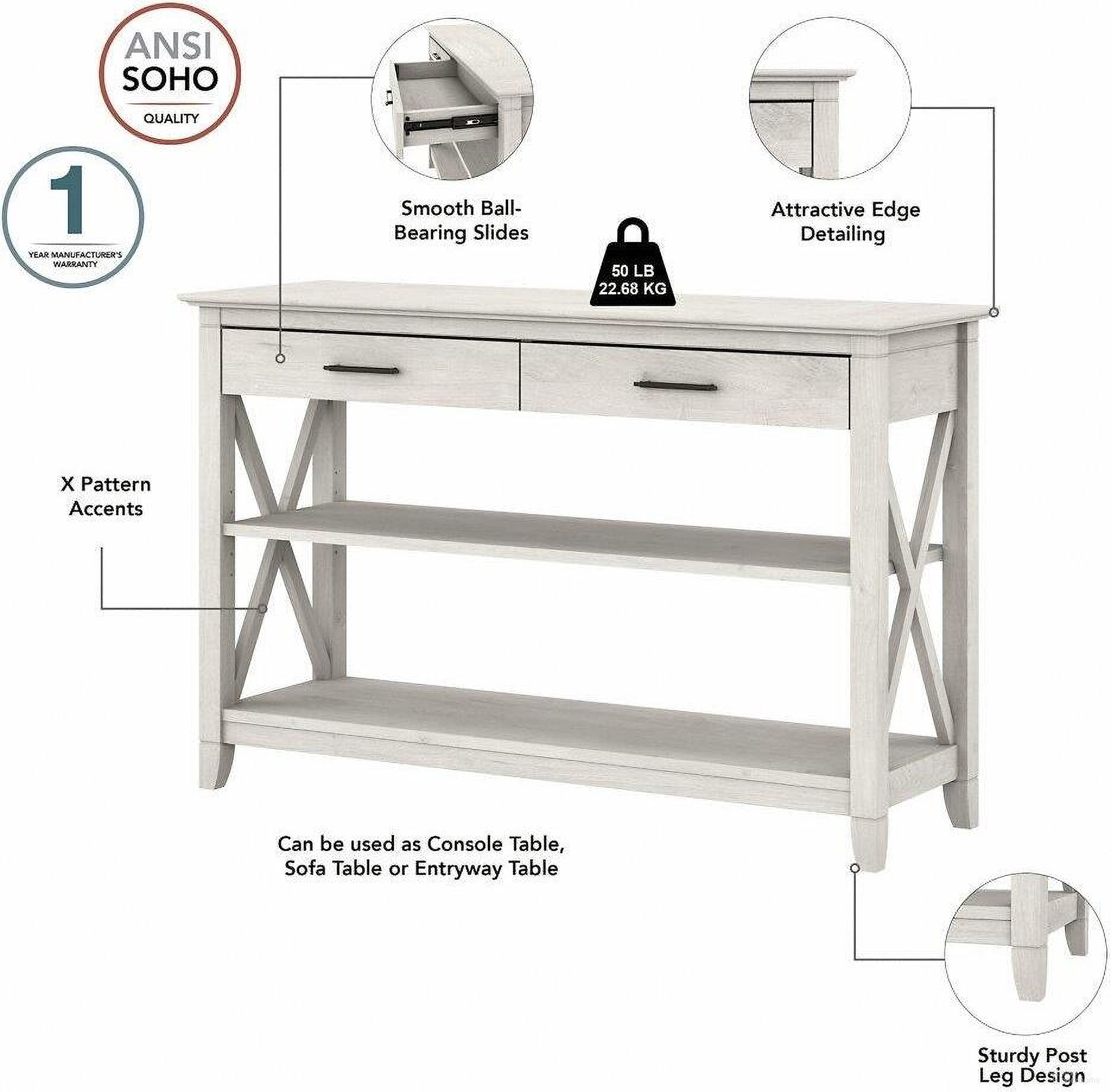 Bush Furniture Key West Console Table With Drawers And Shelves In Linen ...