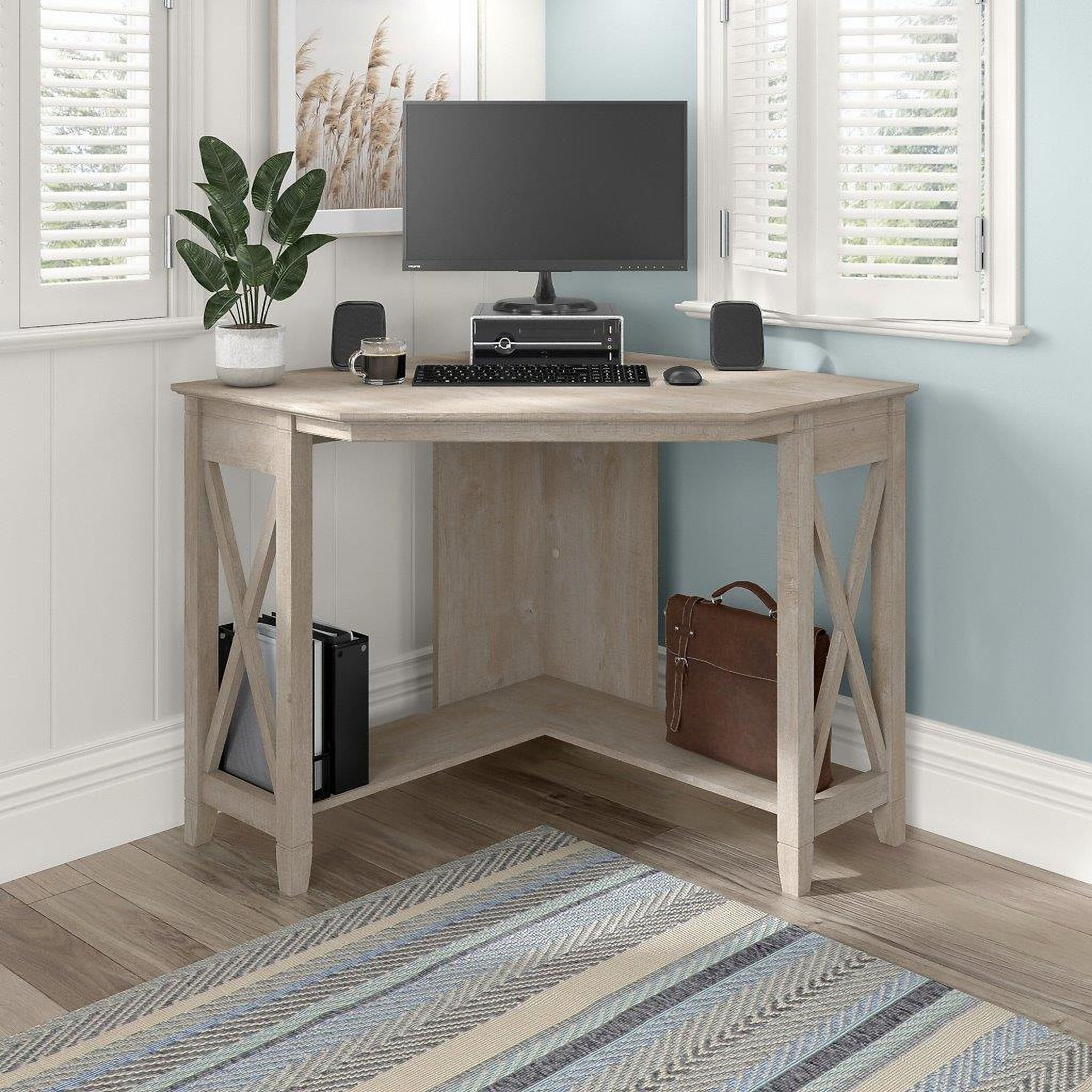 Bush Furniture Key West Small Corner Desk in Washed Gray | 1StopBedrooms