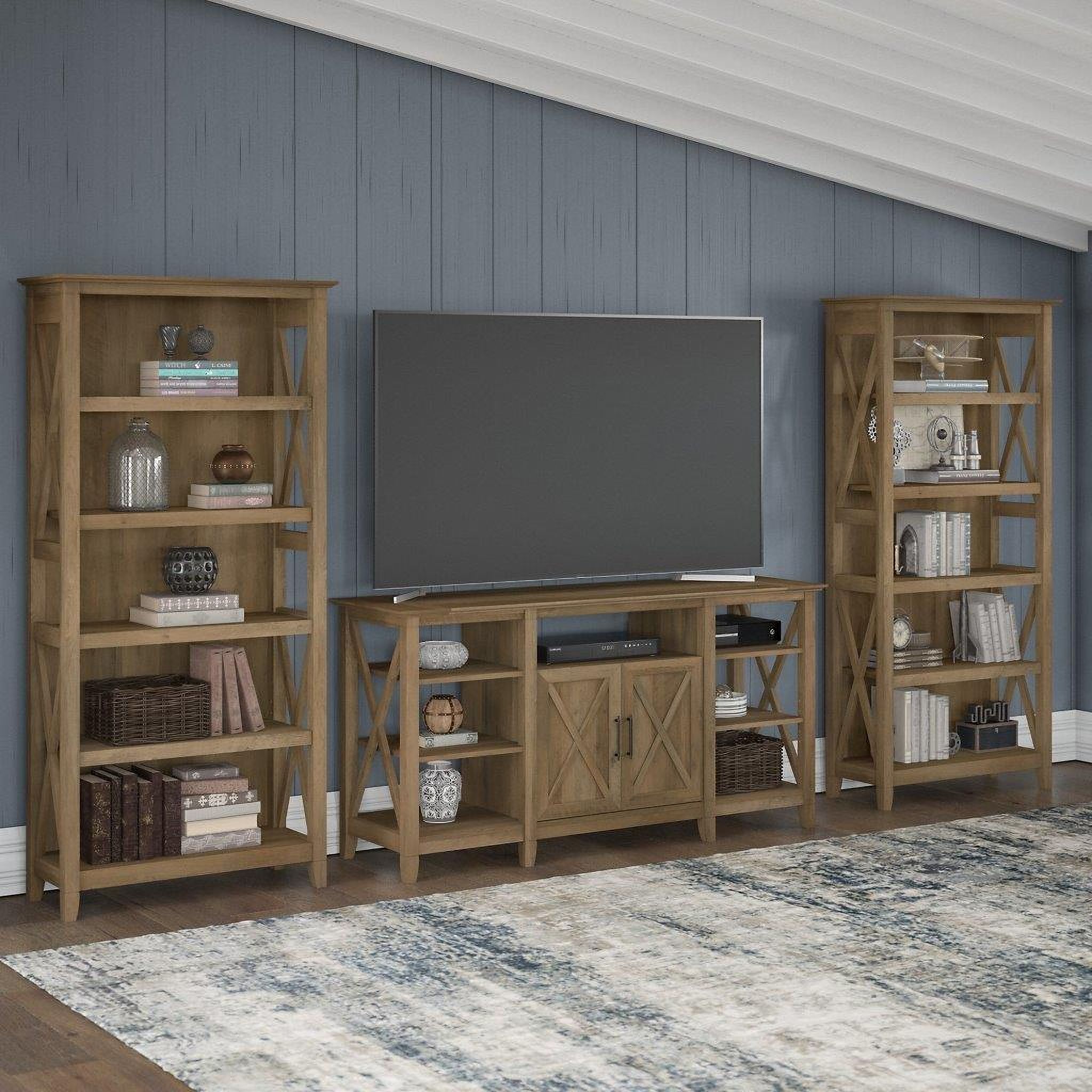 Bush Furniture Key West Tall Tv Stand With Set Of 2 Bookcases In ...