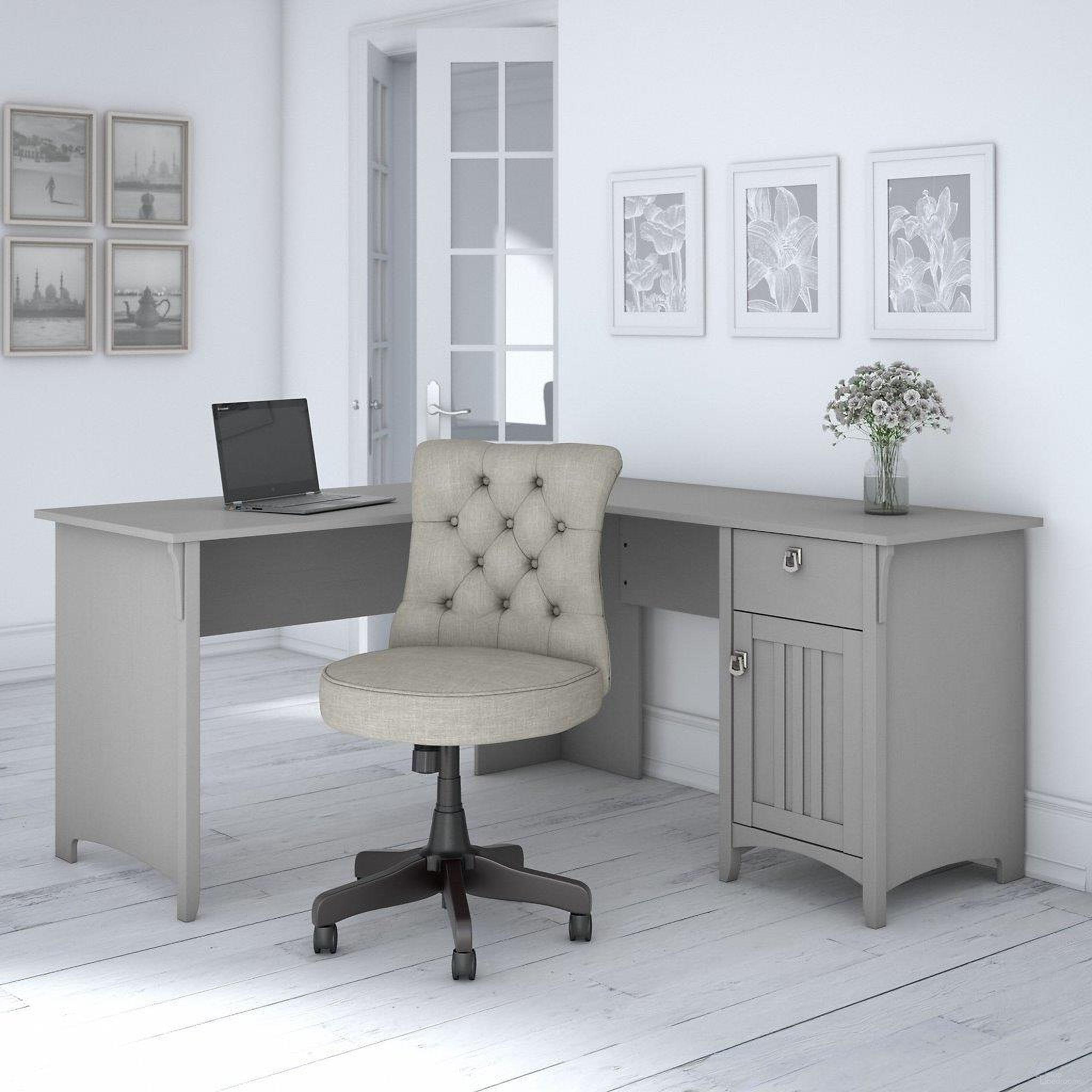 Bush Furniture Salinas 60W L Shaped Desk with Mid Back Tufted Office ...