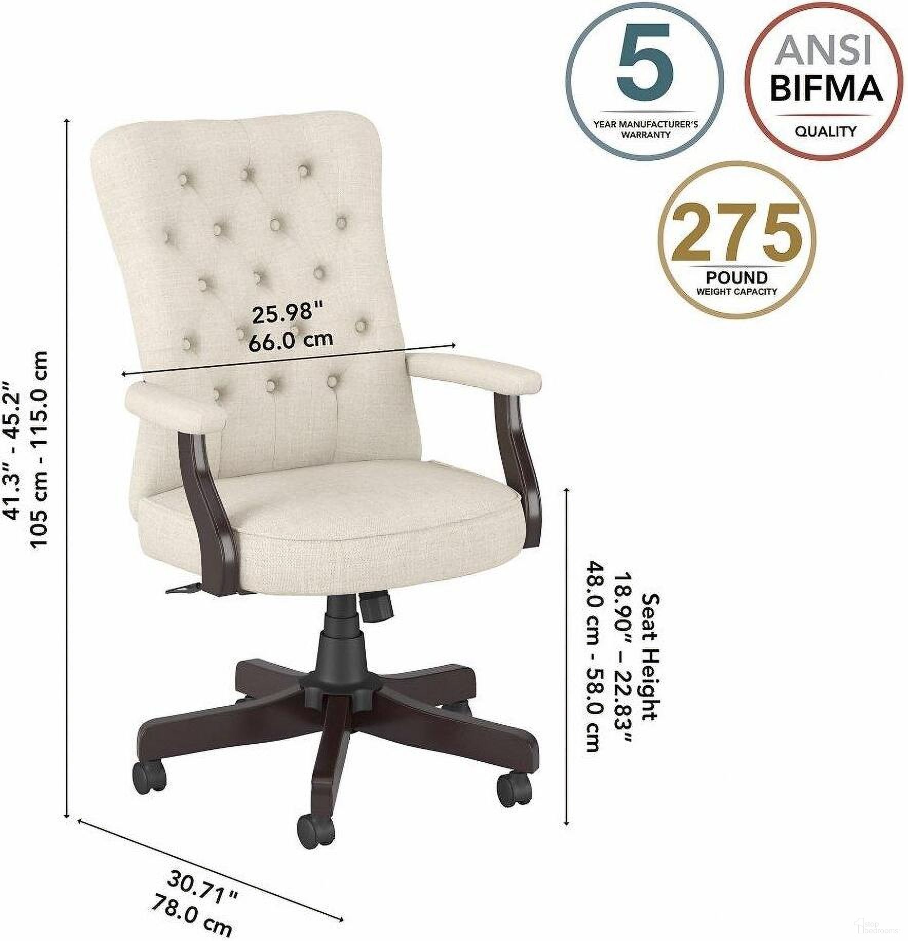 Bush Furniture Salinas High Back Tufted Office Chair with Arms in Cream ...