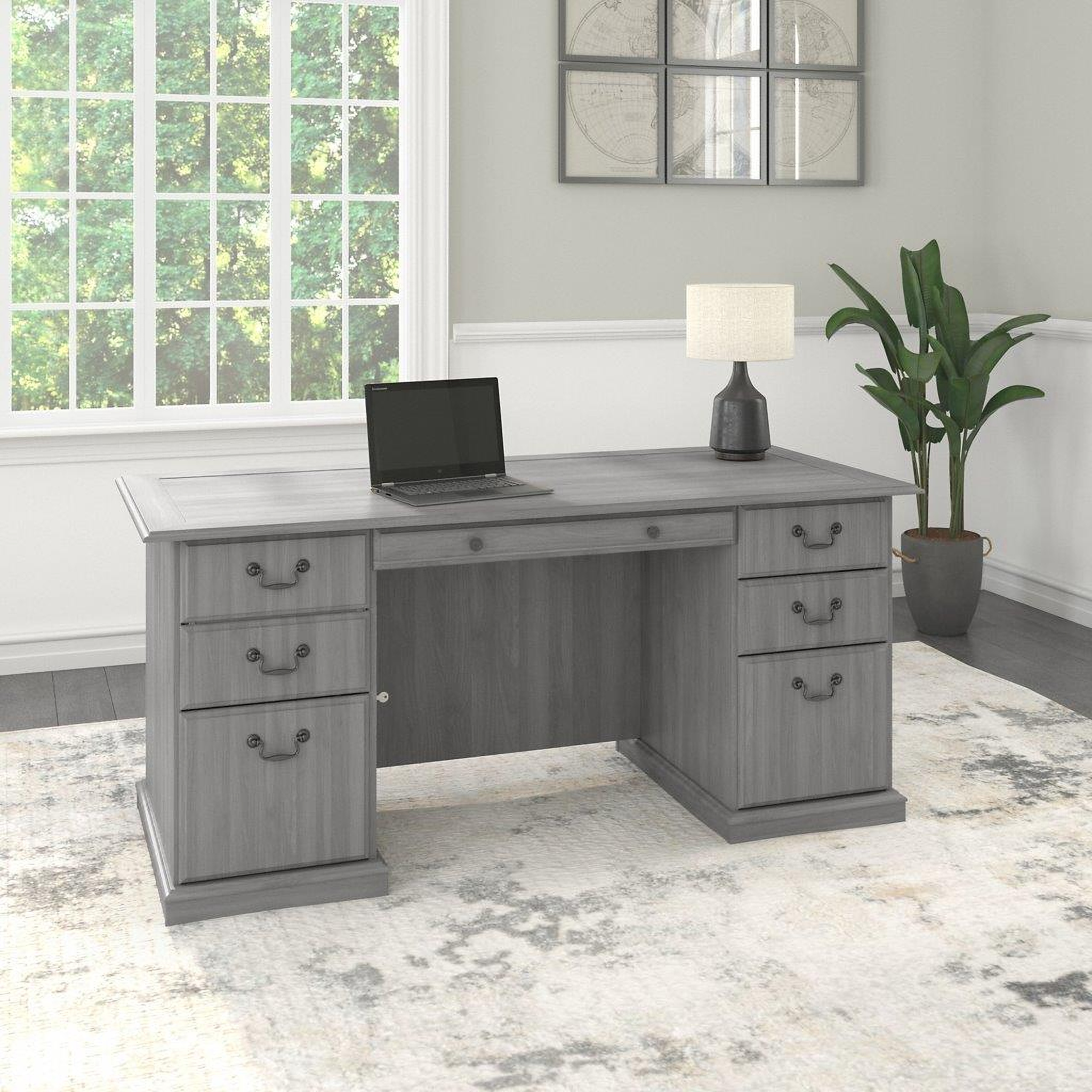 Bush Furniture Saratoga Executive Desk With Drawers In Modern Gray ...