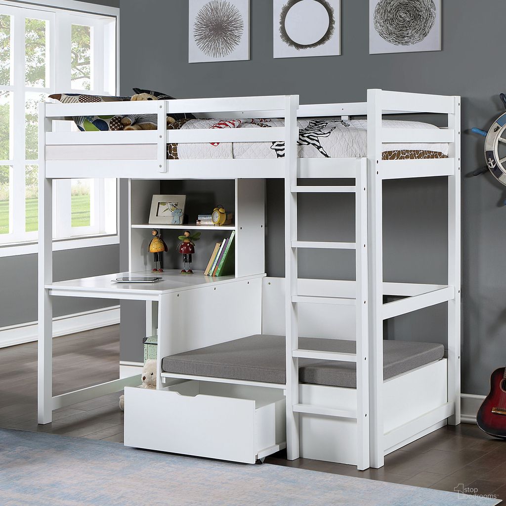 Callistus Twin Workstation Loft Bed In White by Furniture of America ...