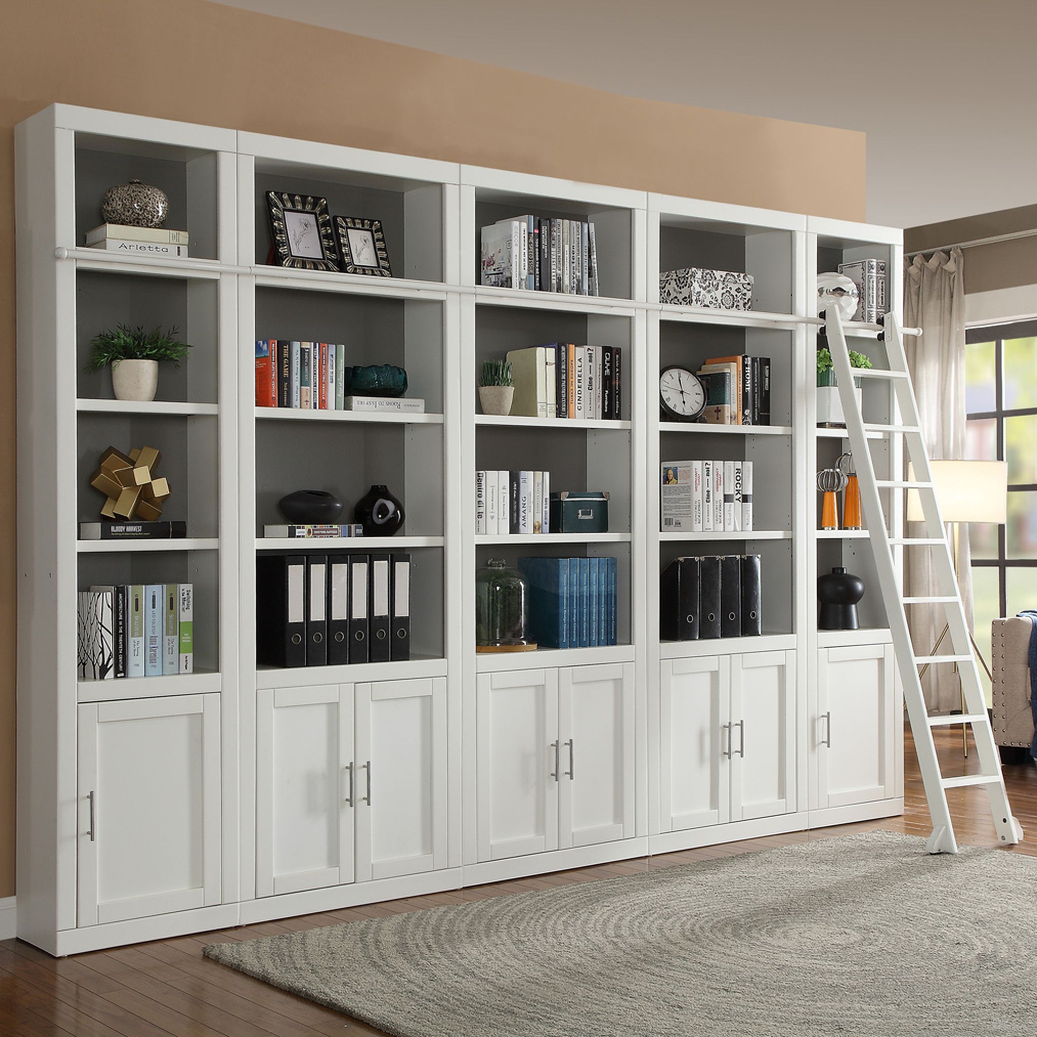 Catalina 6 Piece Small Library Wall With Ladder In White by Parker ...