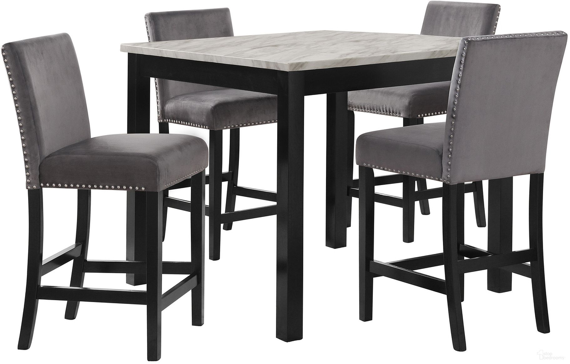 Celeste 5 Piece 42 Inch Marble Finish Counter Table and 4 Chairs In ...