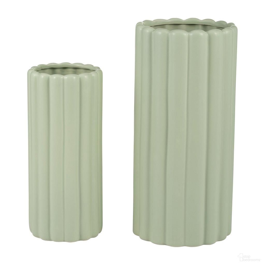Ceramic 10 And 13 Ribbed Vases Set of 2 In Cucumber by Sagebrook ...