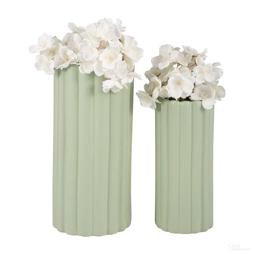 Ceramic 10 And 13 Ribbed Vases Set of 2 In Cucumber by Sagebrook ...