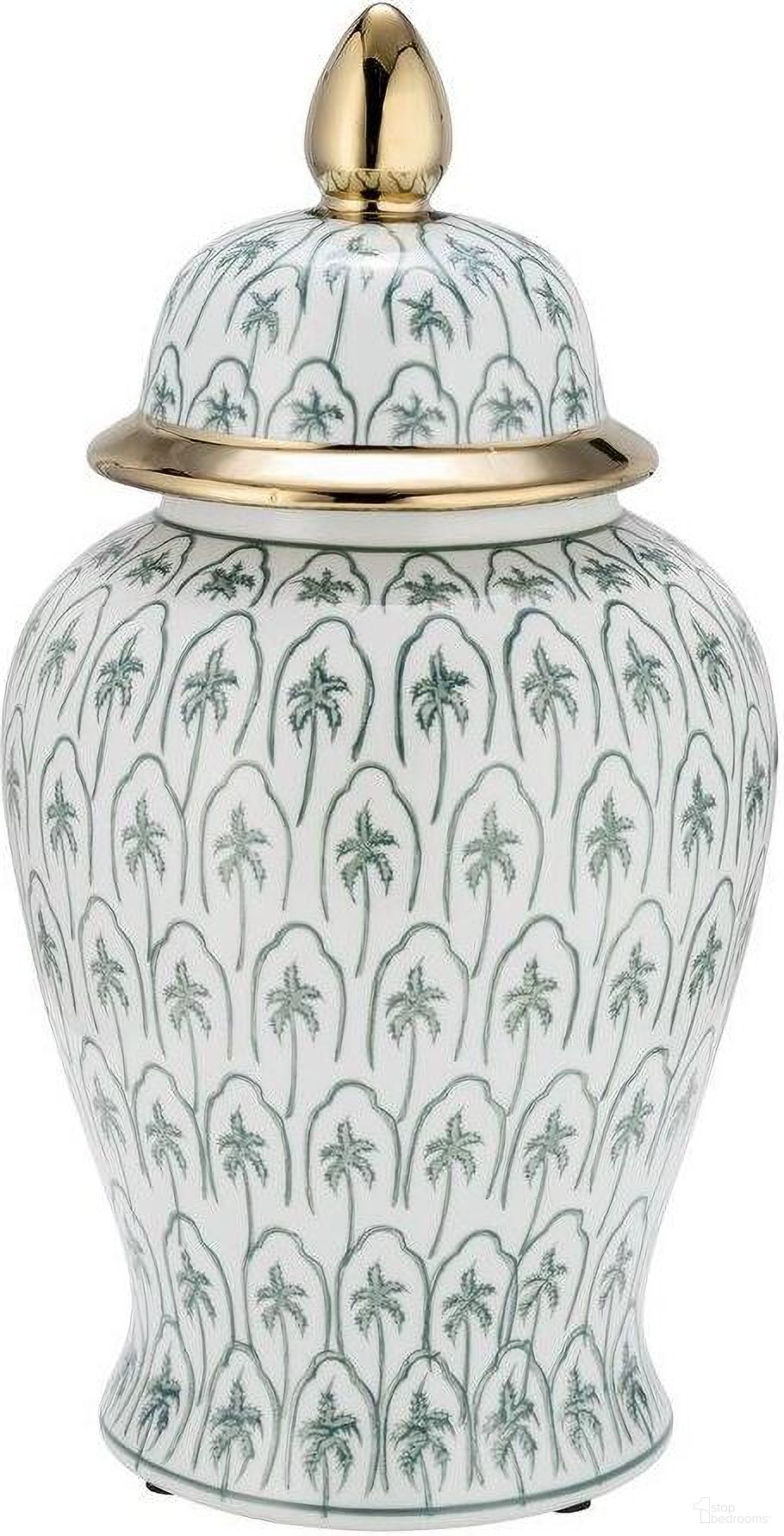 Ceramic 18 Inch Temple Jar In Green And Gold by Sagebrook | 1StopBedrooms