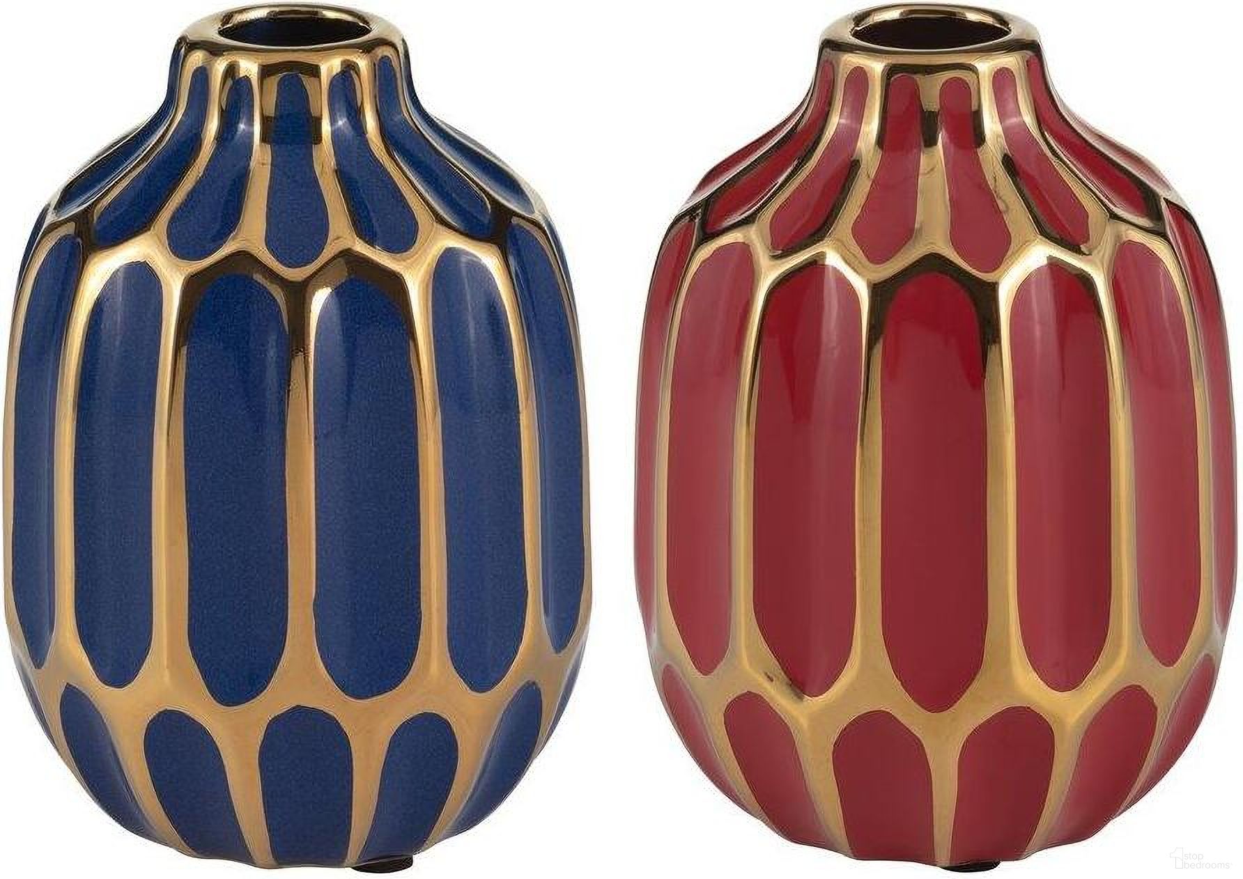 Ceramic 5 Inch Vase Set of 2 In Navy And Red by Sagebrook | 1StopBedrooms