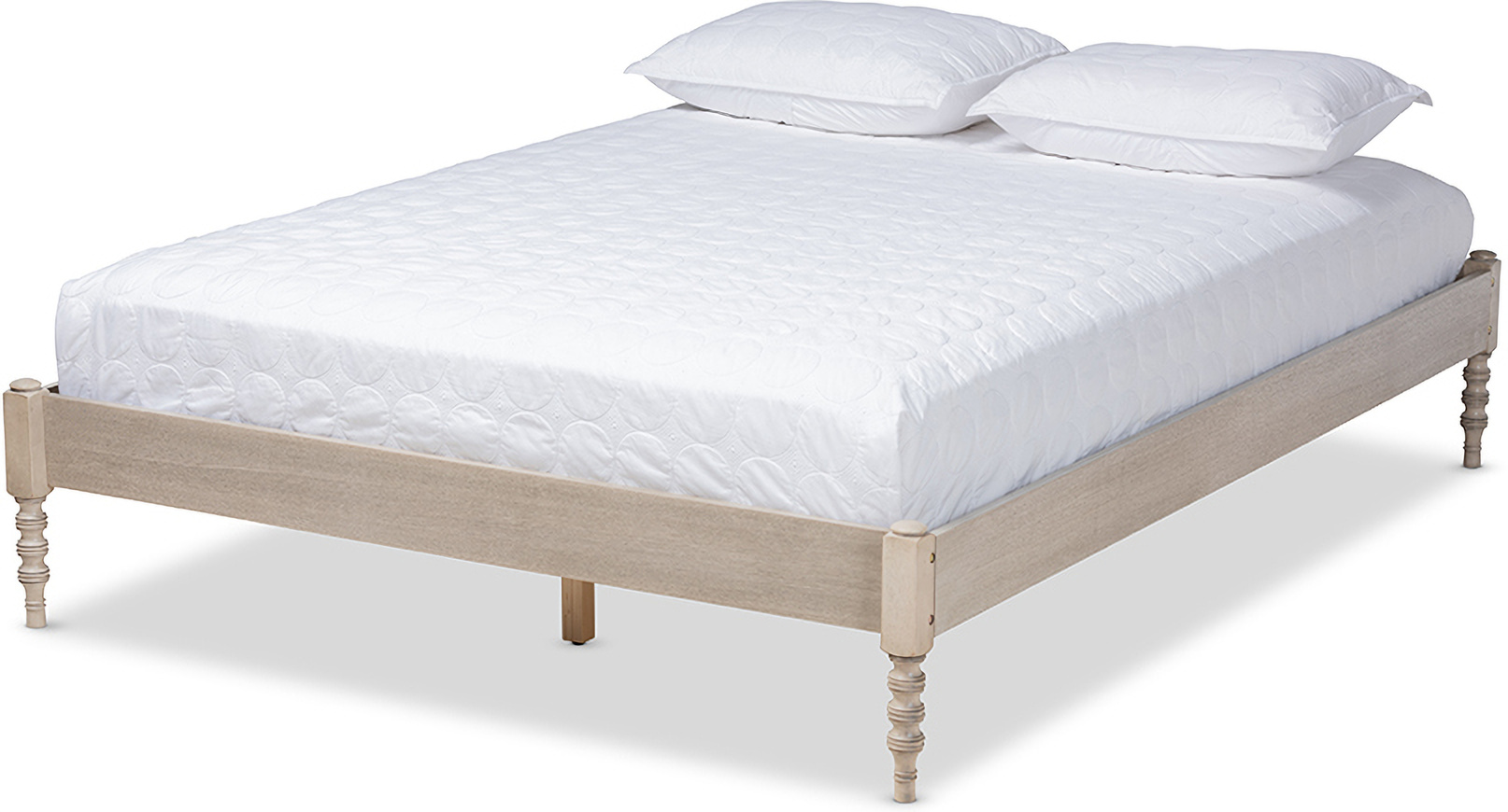 Cielle French Bohemian Antique White Oak Finished Wood Queen Size Platform Bed Frame by Baxton ...