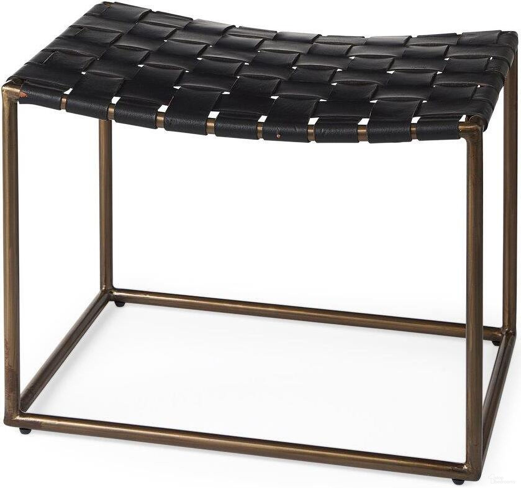 Clarissa Black Leather Woven Seat With Gold Metal Frame Stool by ...
