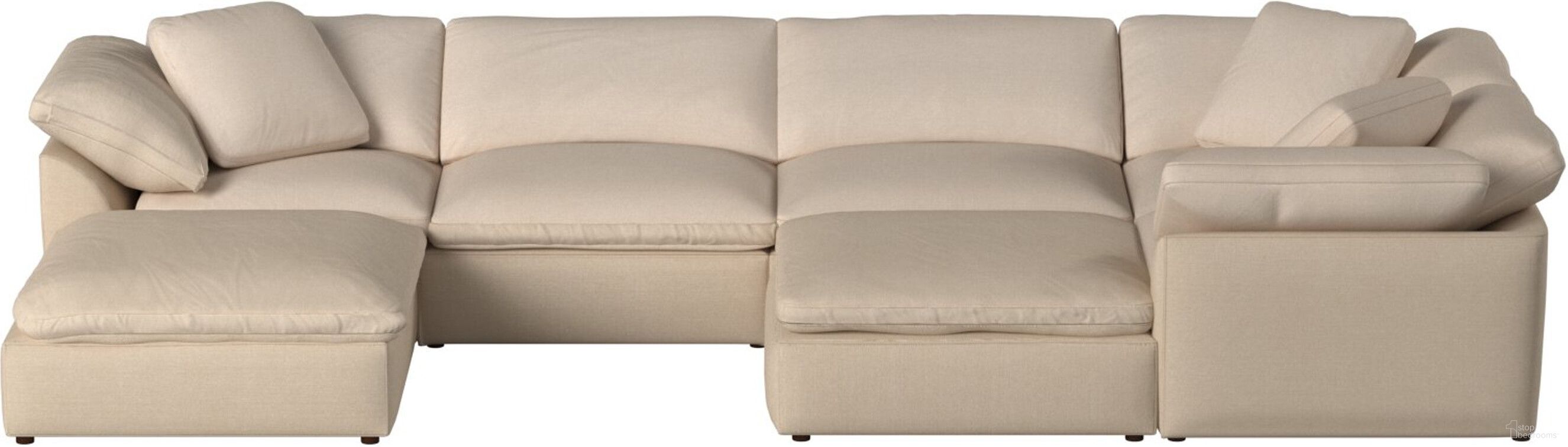 Cloud Puff Tan 7 Piece Slipcovered Modular Sectional Sofa with Ottomans ...