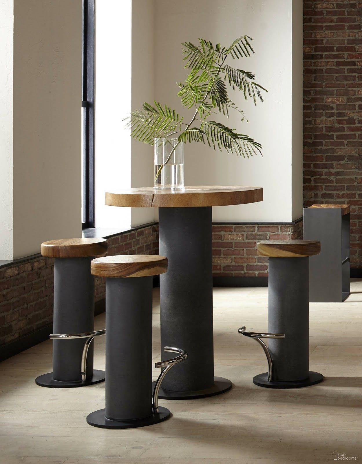 Concrete Grey and Brown Chamcha Wood Bar Table Set by Phillips ...