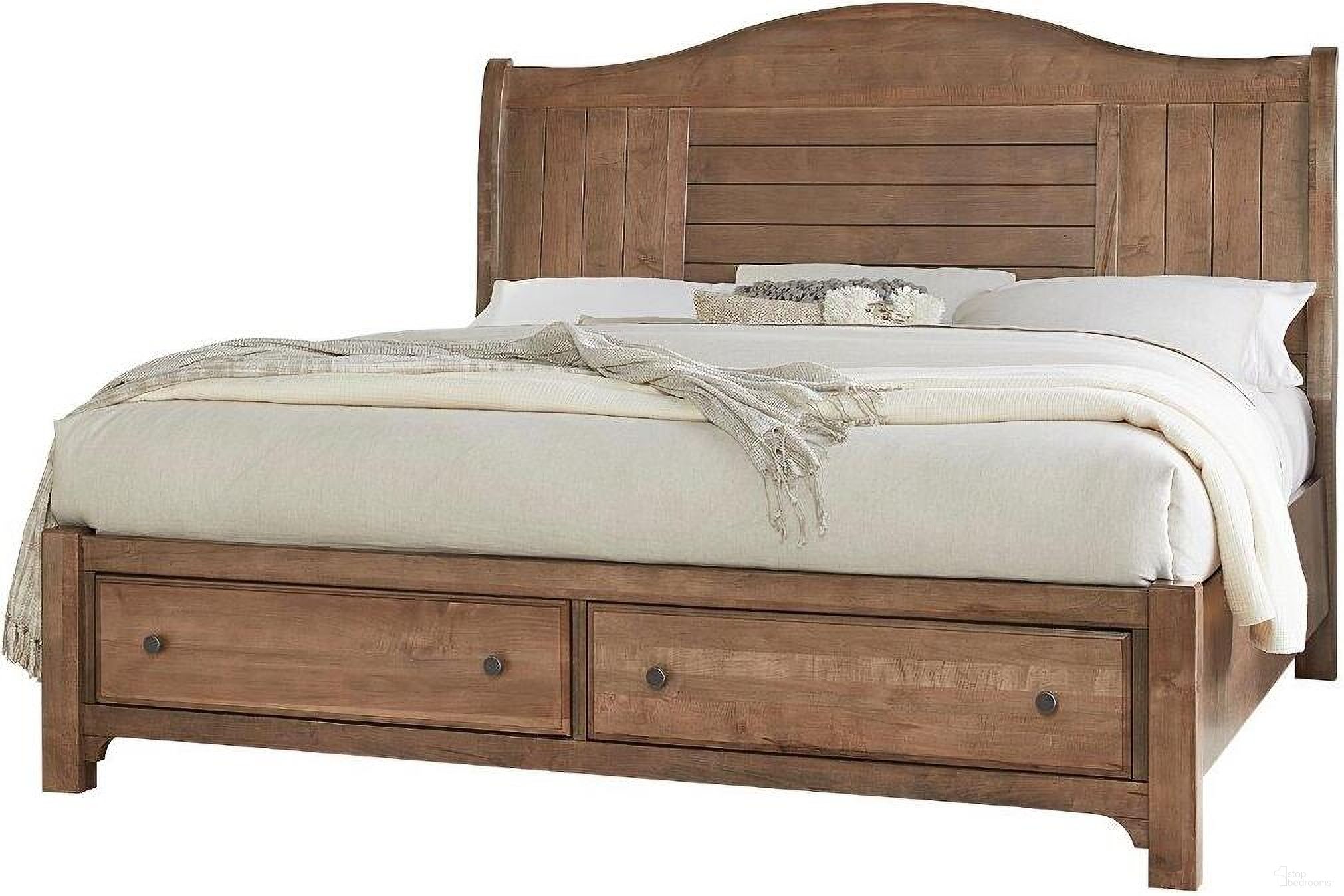 Cool Farmhouse Queen Sleigh Bed With Storage Footboard In Natural by ...