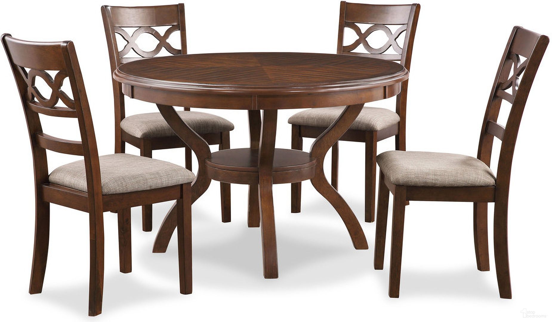 Cori Round Dining 5 Piece Set In Brown Cherry by New Classic | 1StopBedrooms