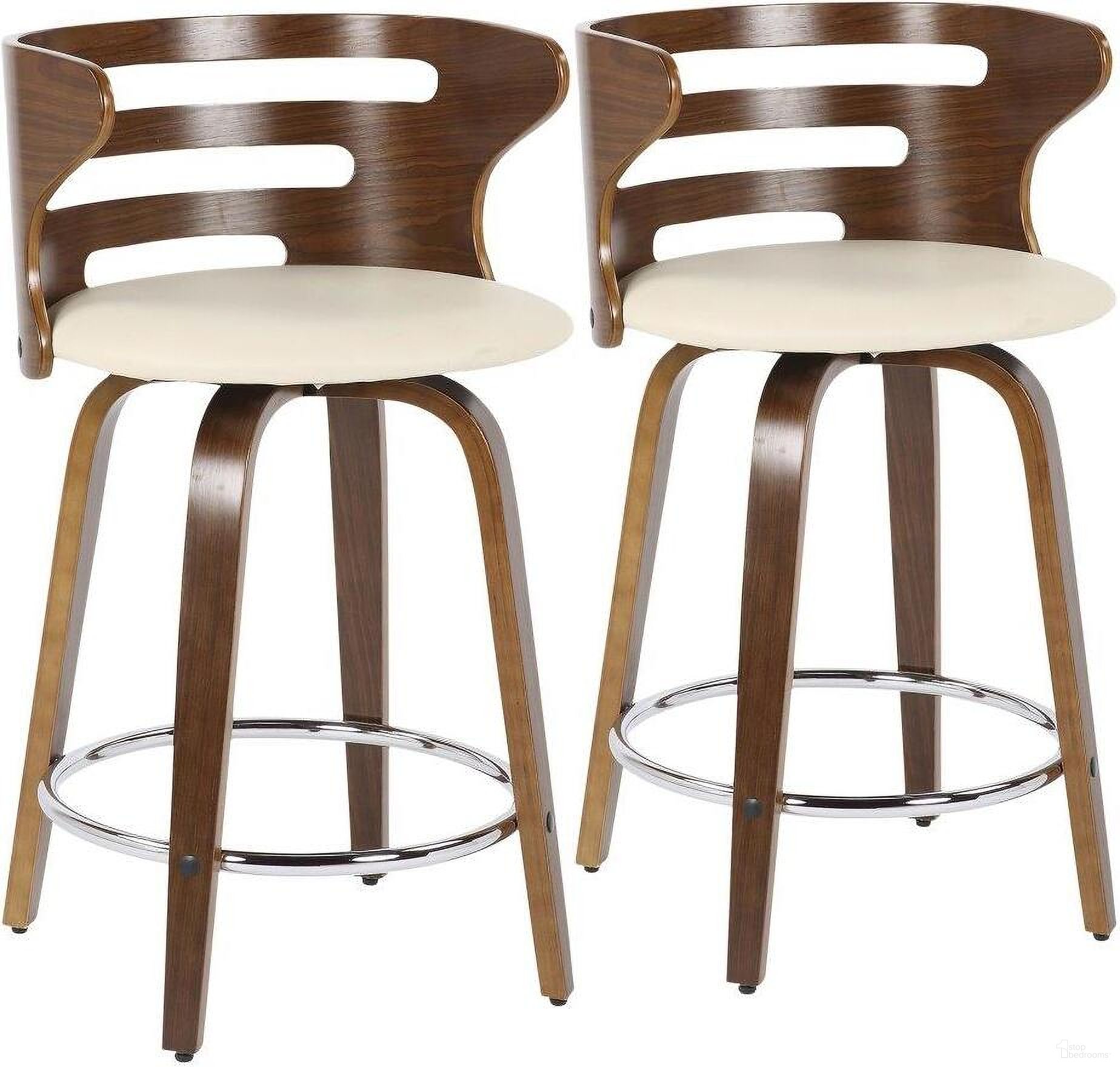 Cosini Mid Century Modern Counter Stool With Swivel In Walnut And Cream ...