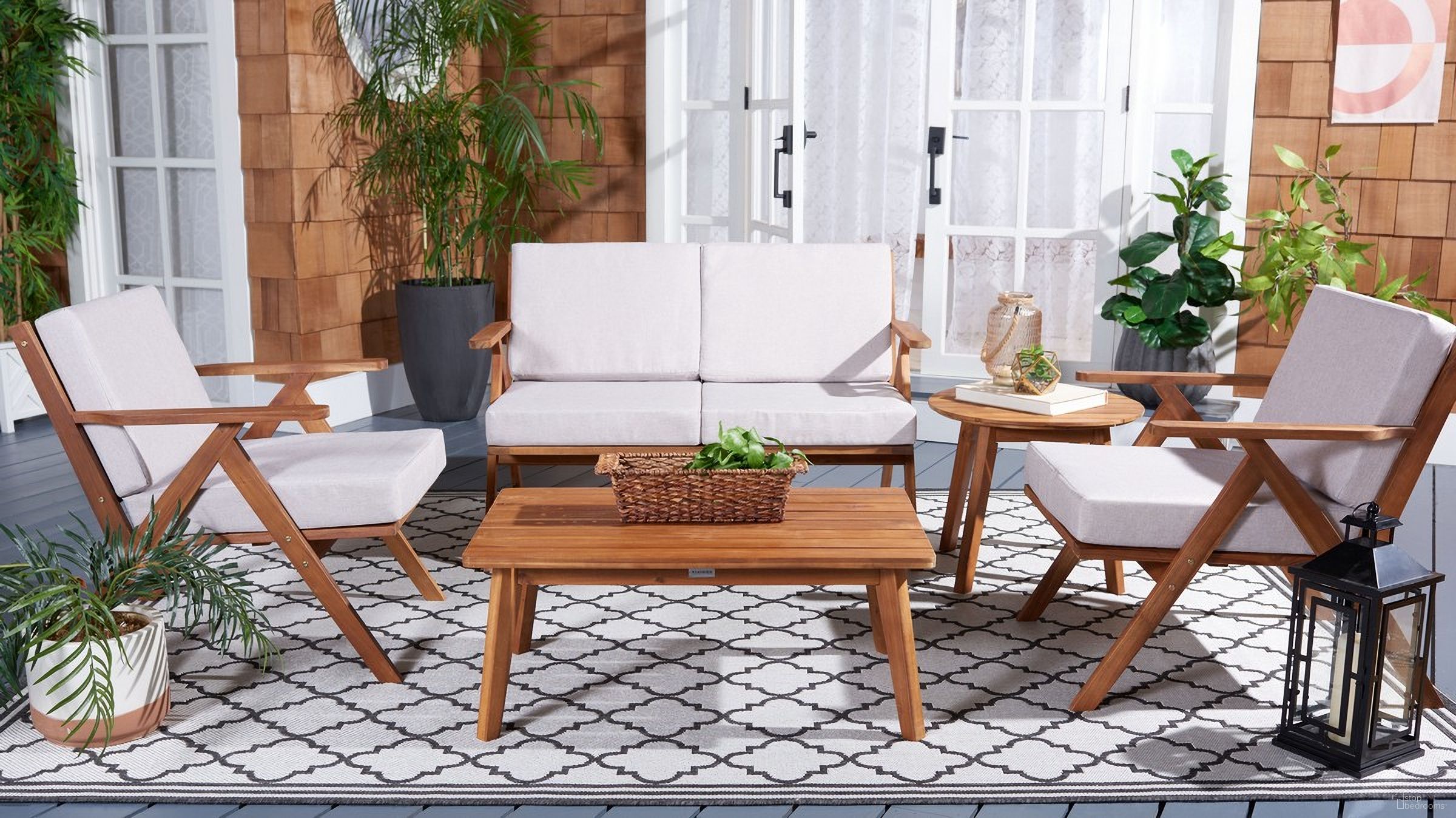 Dryad 5Pc Outdoor Living Set in Light Grey by Safavieh | 1StopBedrooms