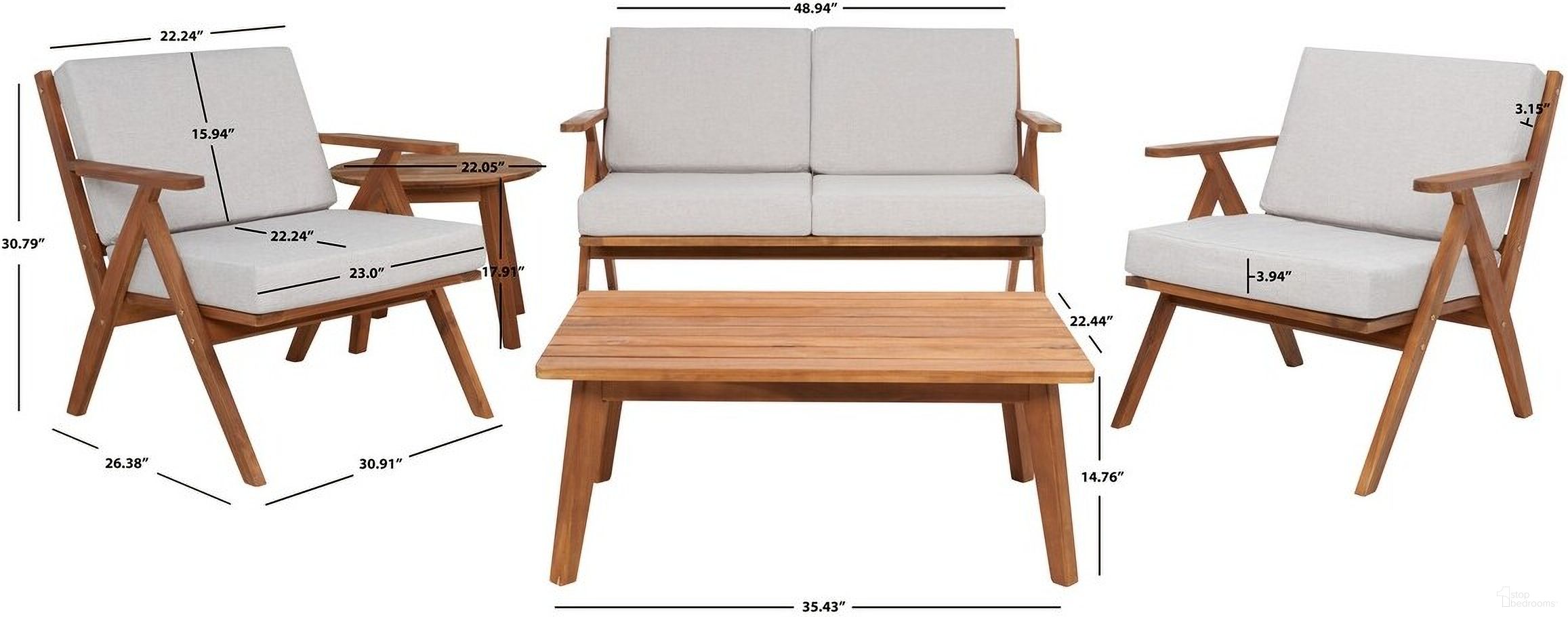 Dryad 5Pc Outdoor Living Set in Light Grey by Safavieh | 1StopBedrooms