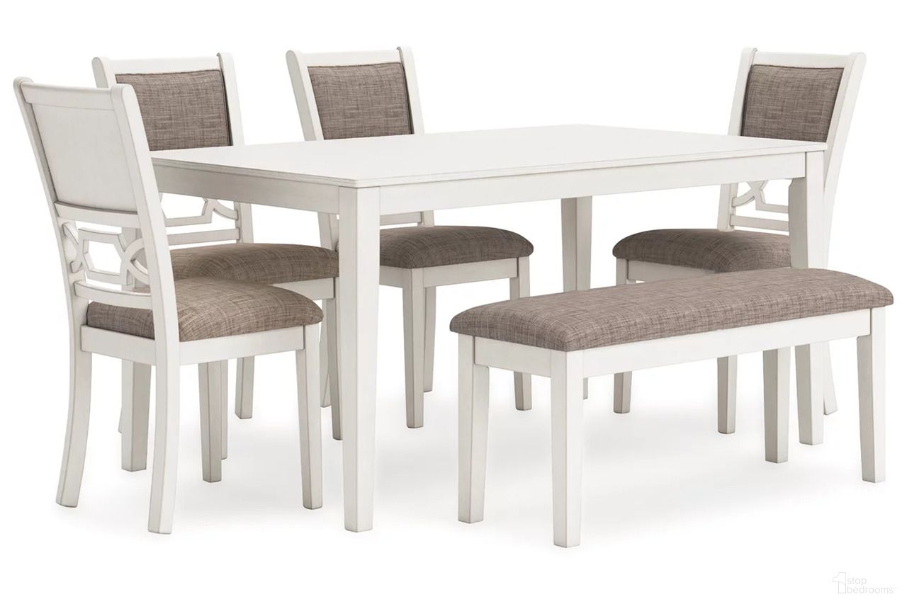 Erinberg Dining Table and 4 Chairs and Bench Set of 6 In Antique White ...