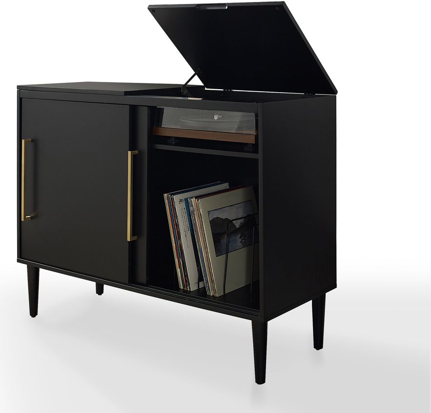 Everett Record Storage Media Console In Matte Black by Crosley Brands ...