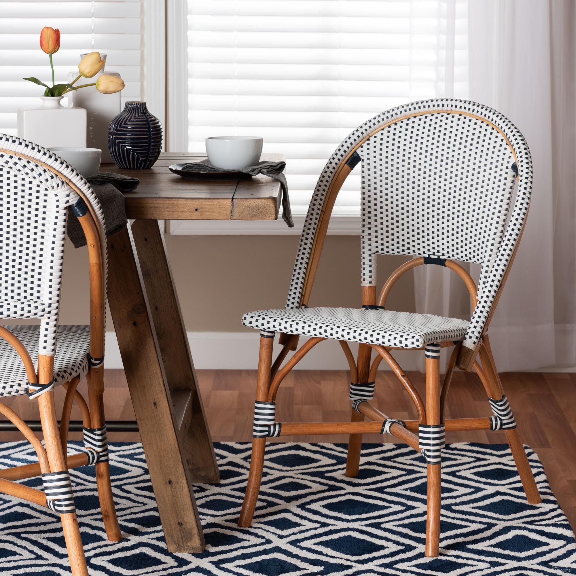 Genica Two Tone Weaving and Natural Rattan Bistro Chair In Navy and ...