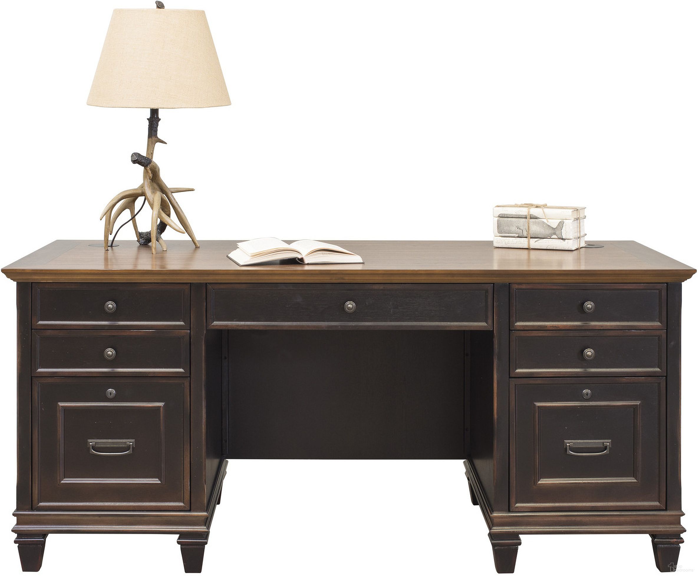 Hartford Wood Double Pedestal Desk In Black by Martin Furniture ...