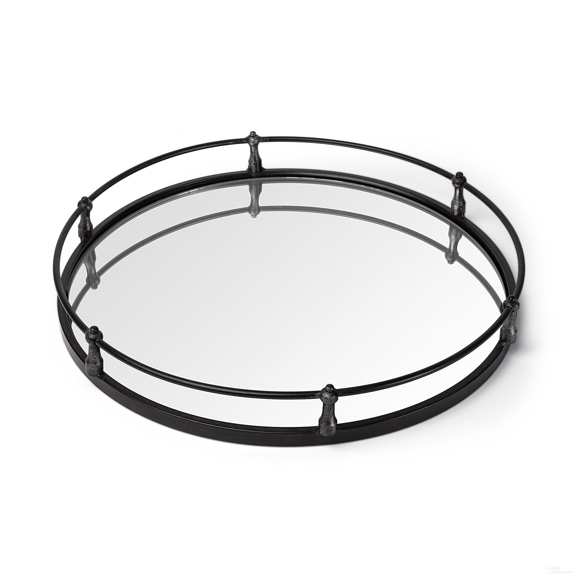 Kimbel 24 x 24 Inch Metal Mirrored Base Round Tray In Black by Mercana ...