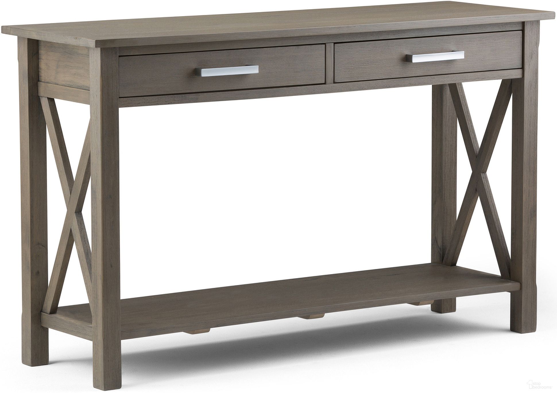 Kinship 2-Drawer Console Table with Bottom Shelf In Farmhouse Grey and ...