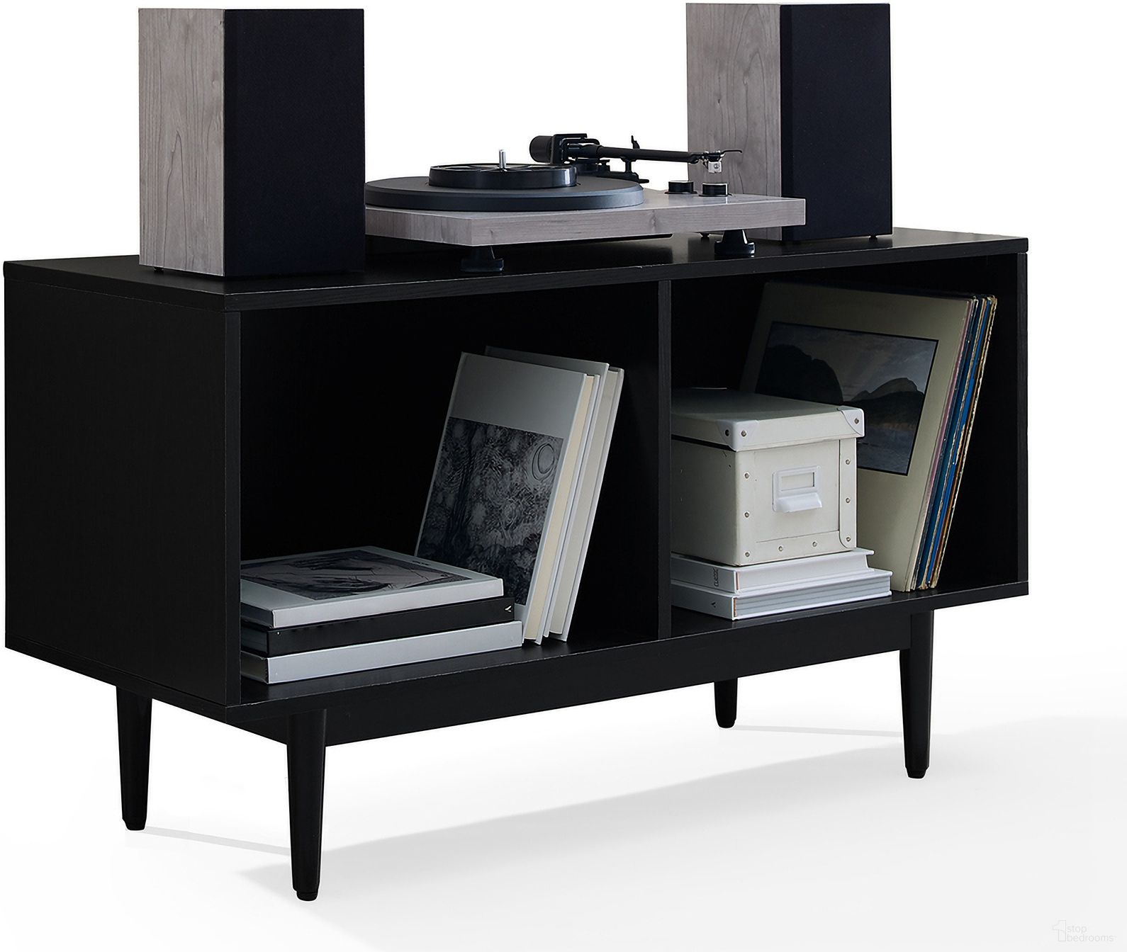 Liam Medium Record Storage Console Cabinet In Black by Crosley Brands | 1StopBedrooms