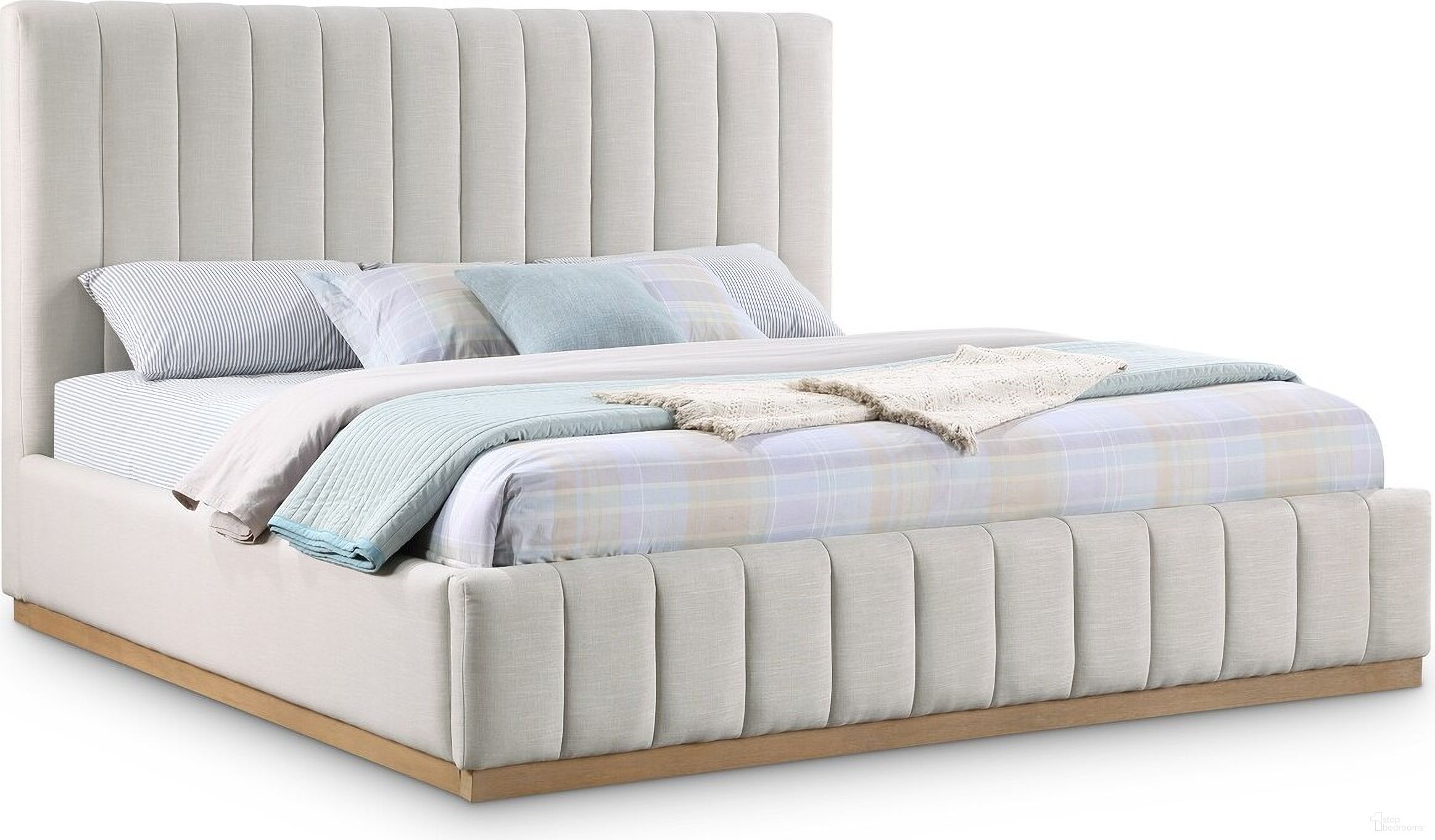 Lucia Linen Textured Fabric King Bed In Cream by Meridian | 1StopBedrooms
