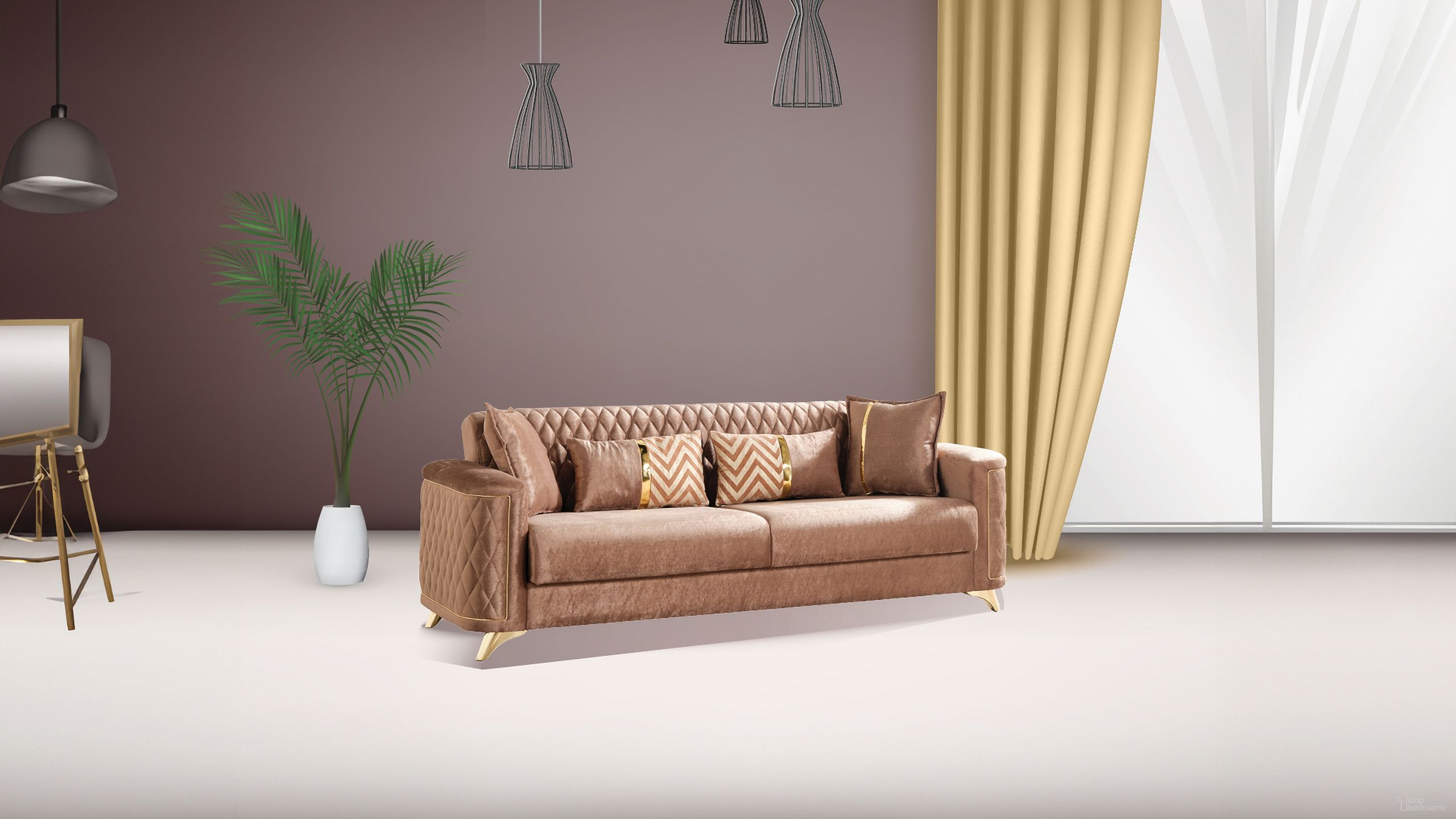 Luna Velvet Sleeper Sofa In Copper by Galaxy Home Furnishings ...