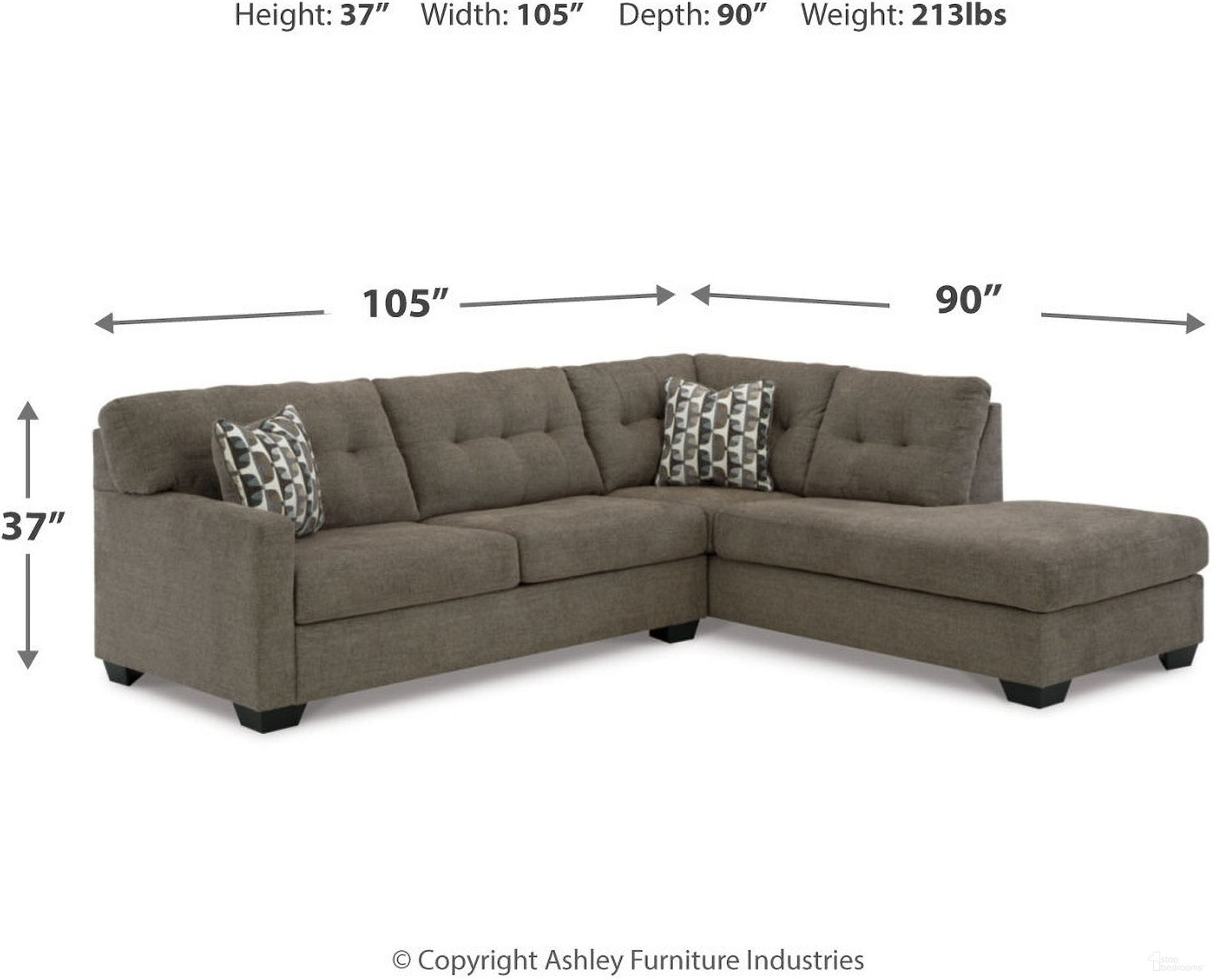Mahoney 2-Piece RAF Sectional with Chaise In Chocolate by Ashley ...