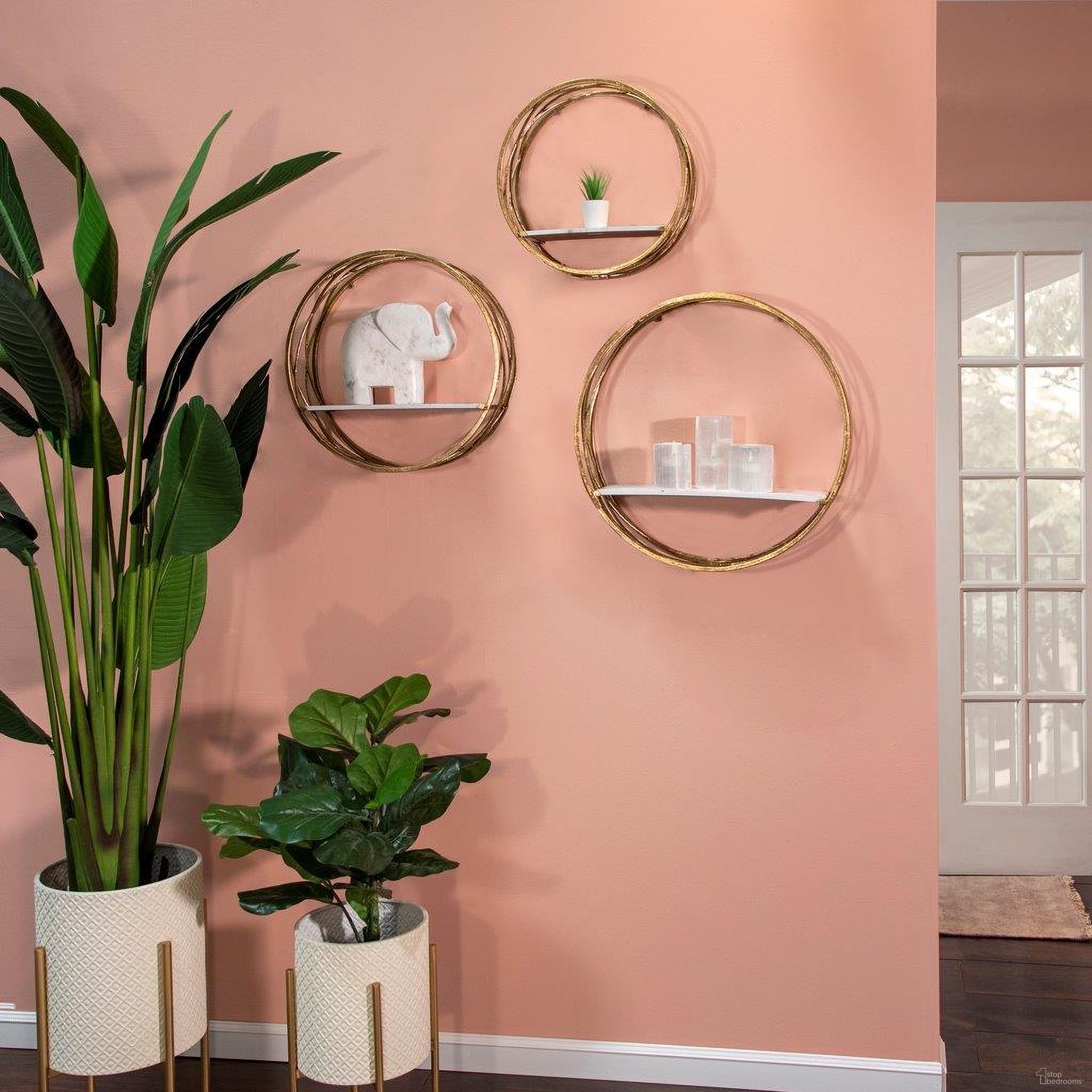 Metal Round Wall Shelves Set of 3 In White And Gold by Sagebrook ...