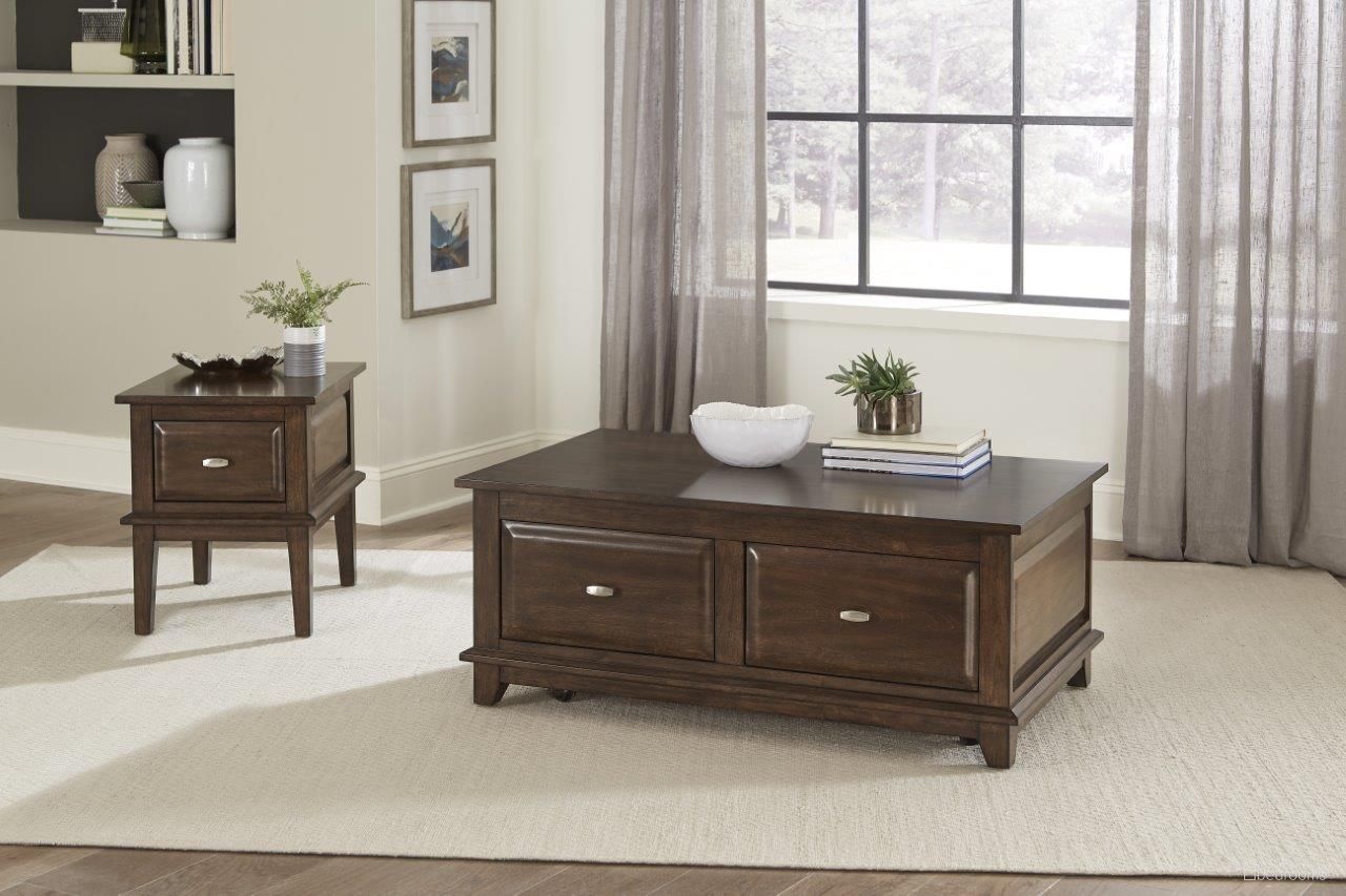 Minot Brown Cherry Lift Top Drawer Occasional Table Set by Homelegance ...