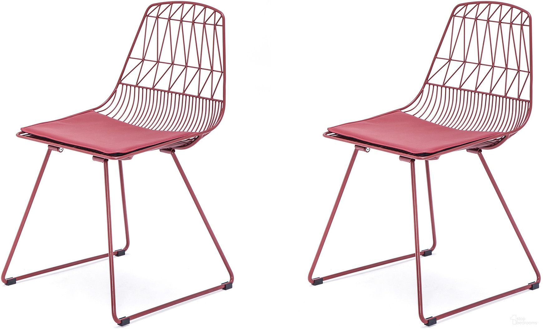 Modern Geometric Metal Dining Chair Set of 2 In Red by AC Pacific ...