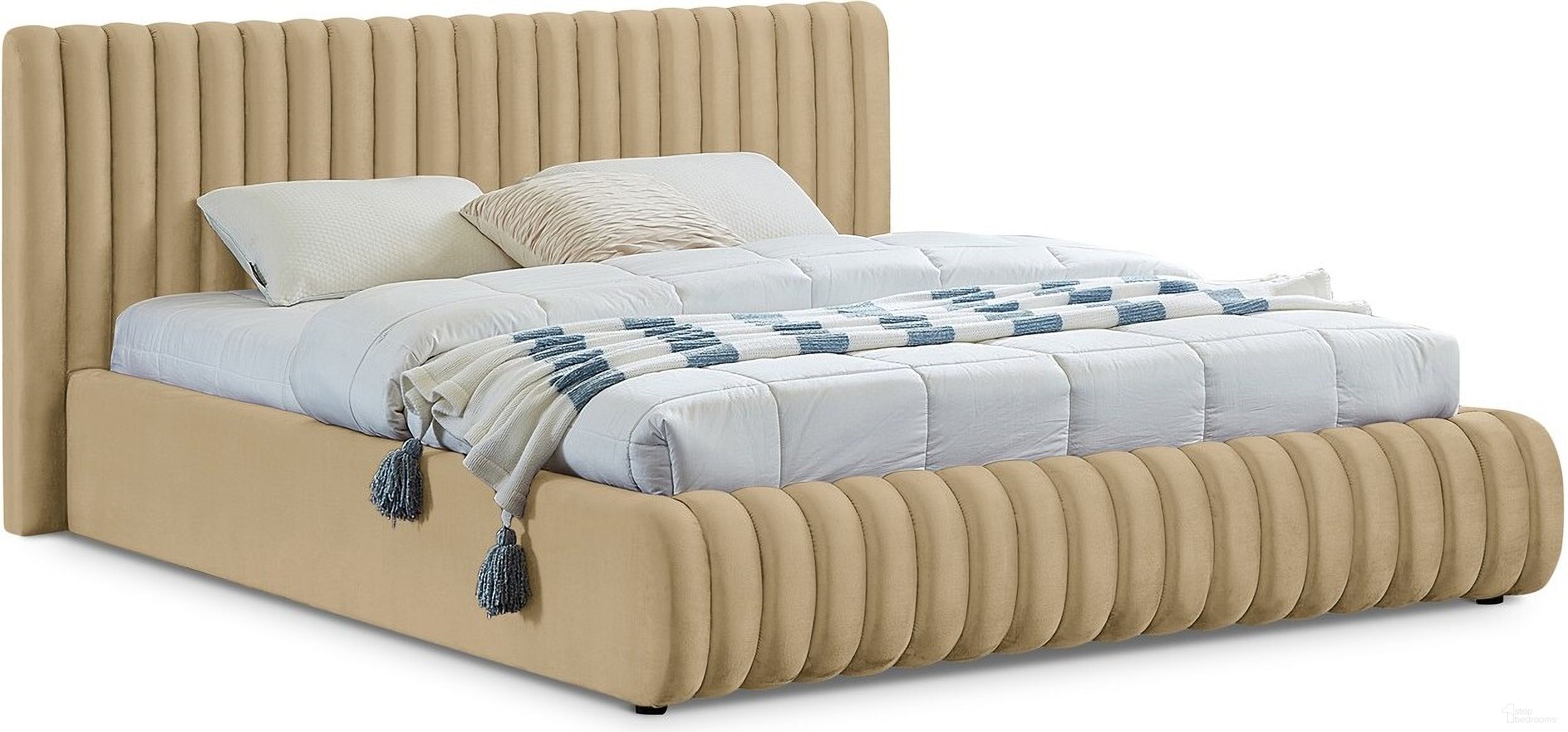 Nico Velvet Queen Bed In Camel by Meridian | 1StopBedrooms