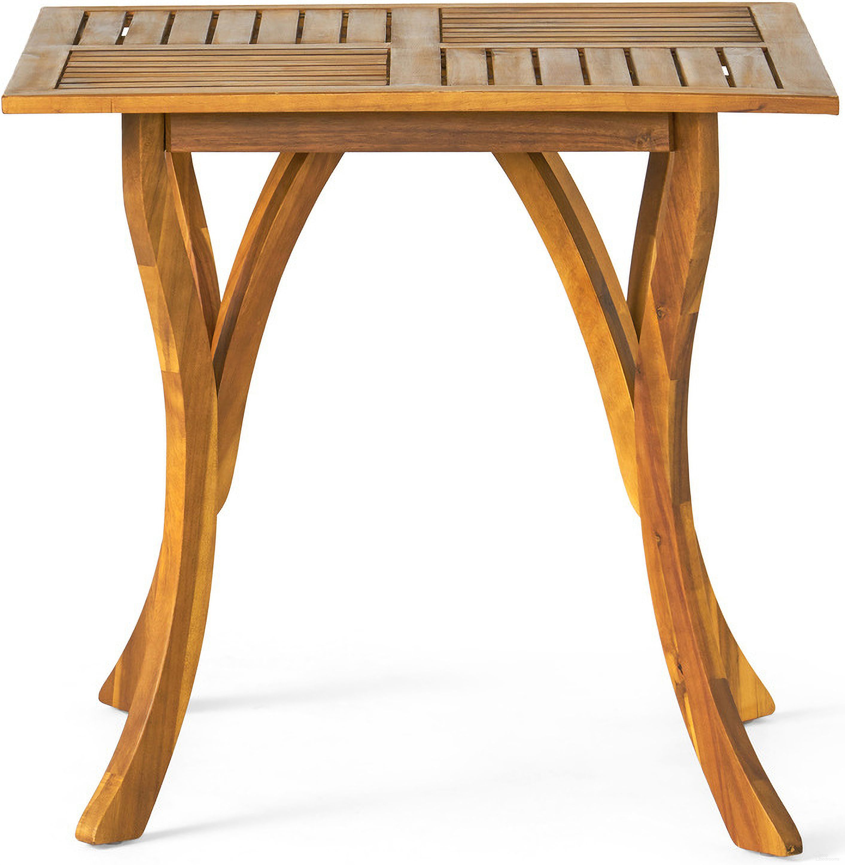 Outdoor Square Table with Curved Legs and Perpendicular Wooden Slats ...