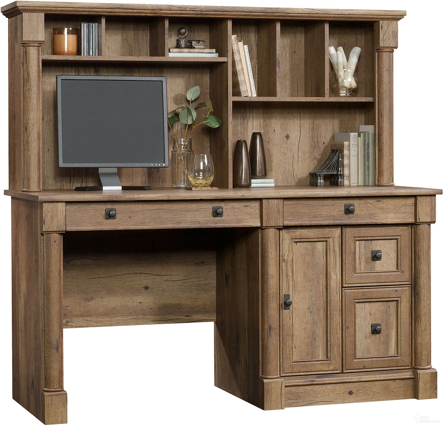Palladia Computer Desk With Hutch In Vintage Oak by Sauder | 1StopBedrooms