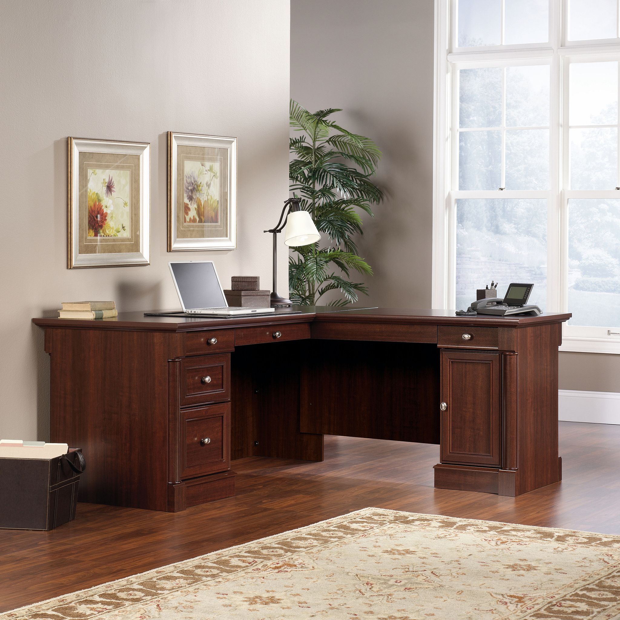 Palladia L-Shaped Desk In Select Cherry by Sauder | 1StopBedrooms