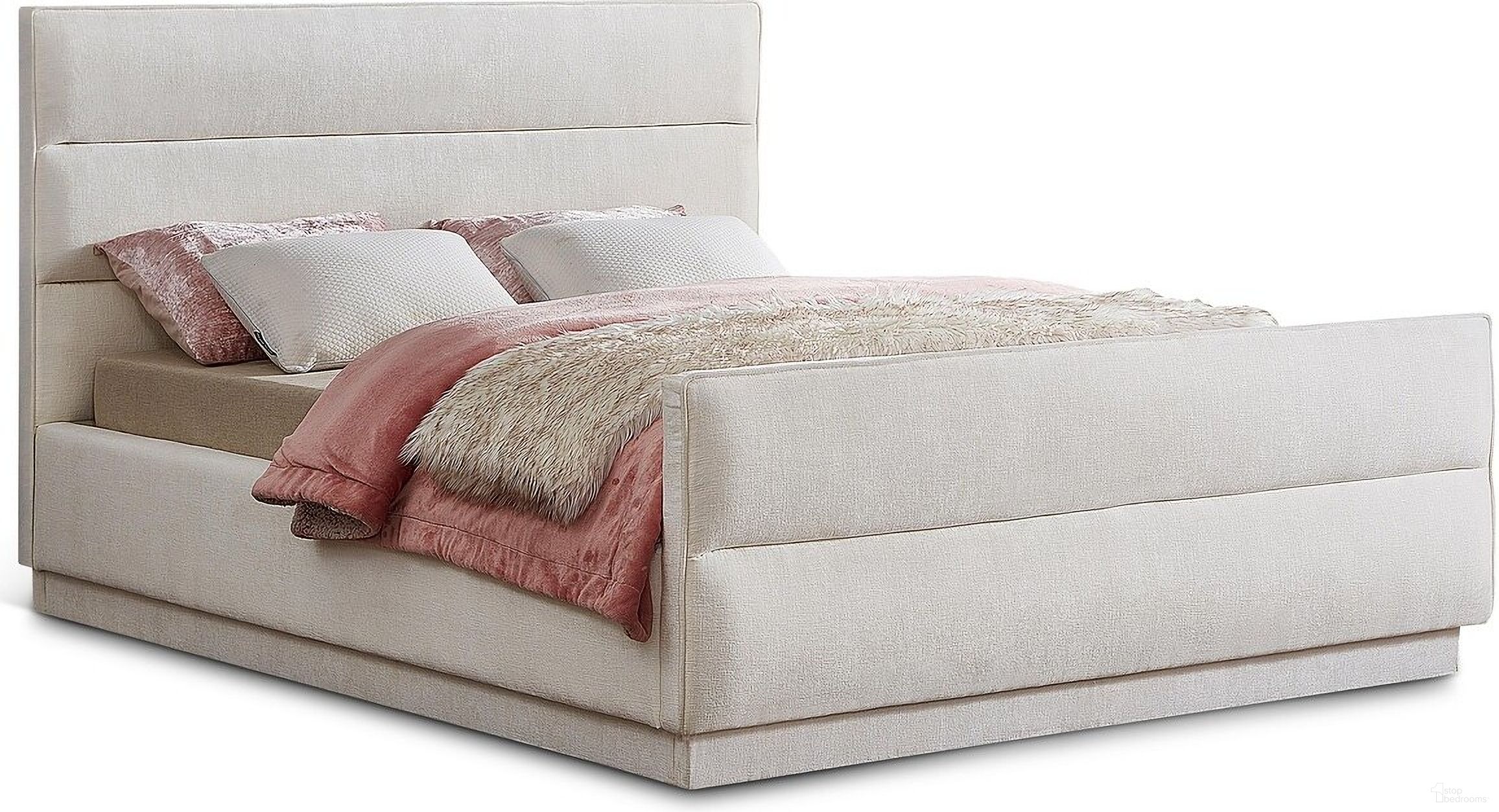 Paxton Chenille Fabric Queen Bed In Cream by Meridian | 1StopBedrooms