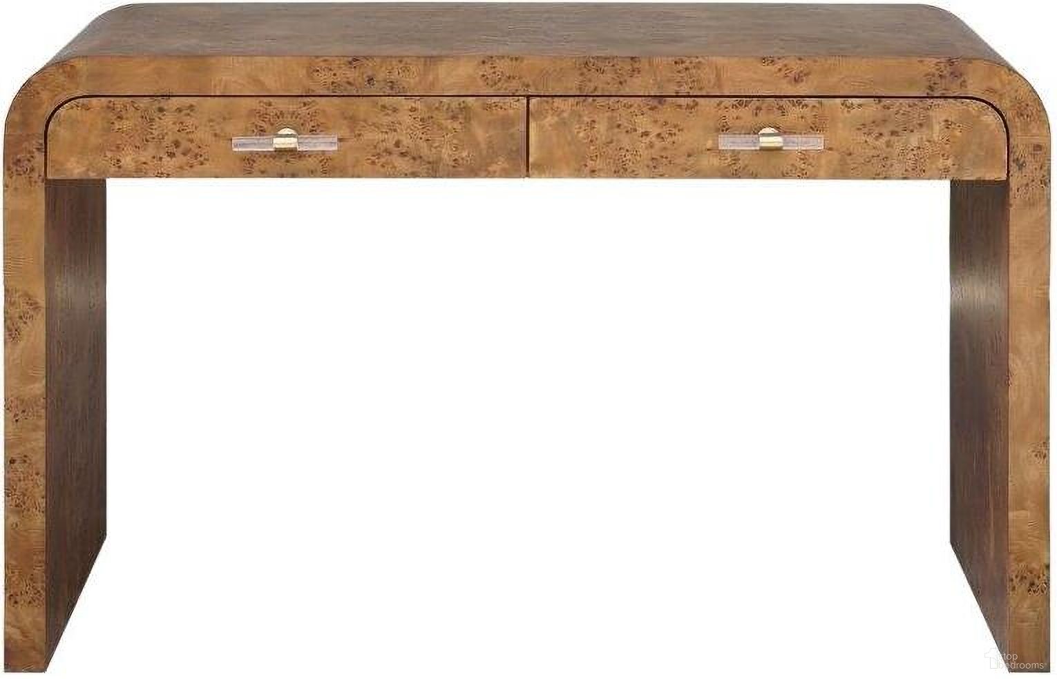 Petra Dark Burl Wood Waterfall Edge Desk by Worlds Away | 1StopBedrooms