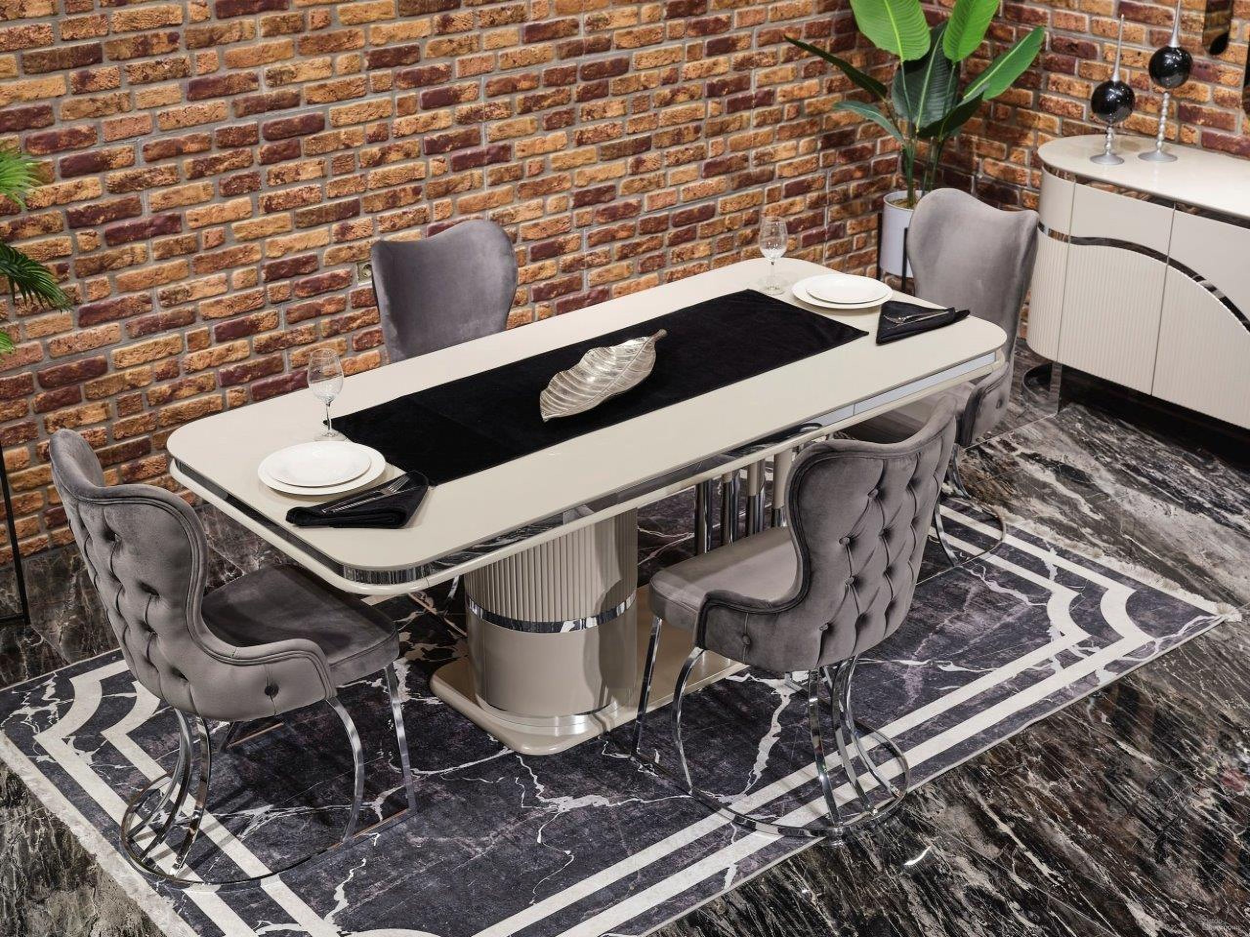 Prag 102 Inch Dining Room Table In White by Furnia | 1StopBedrooms