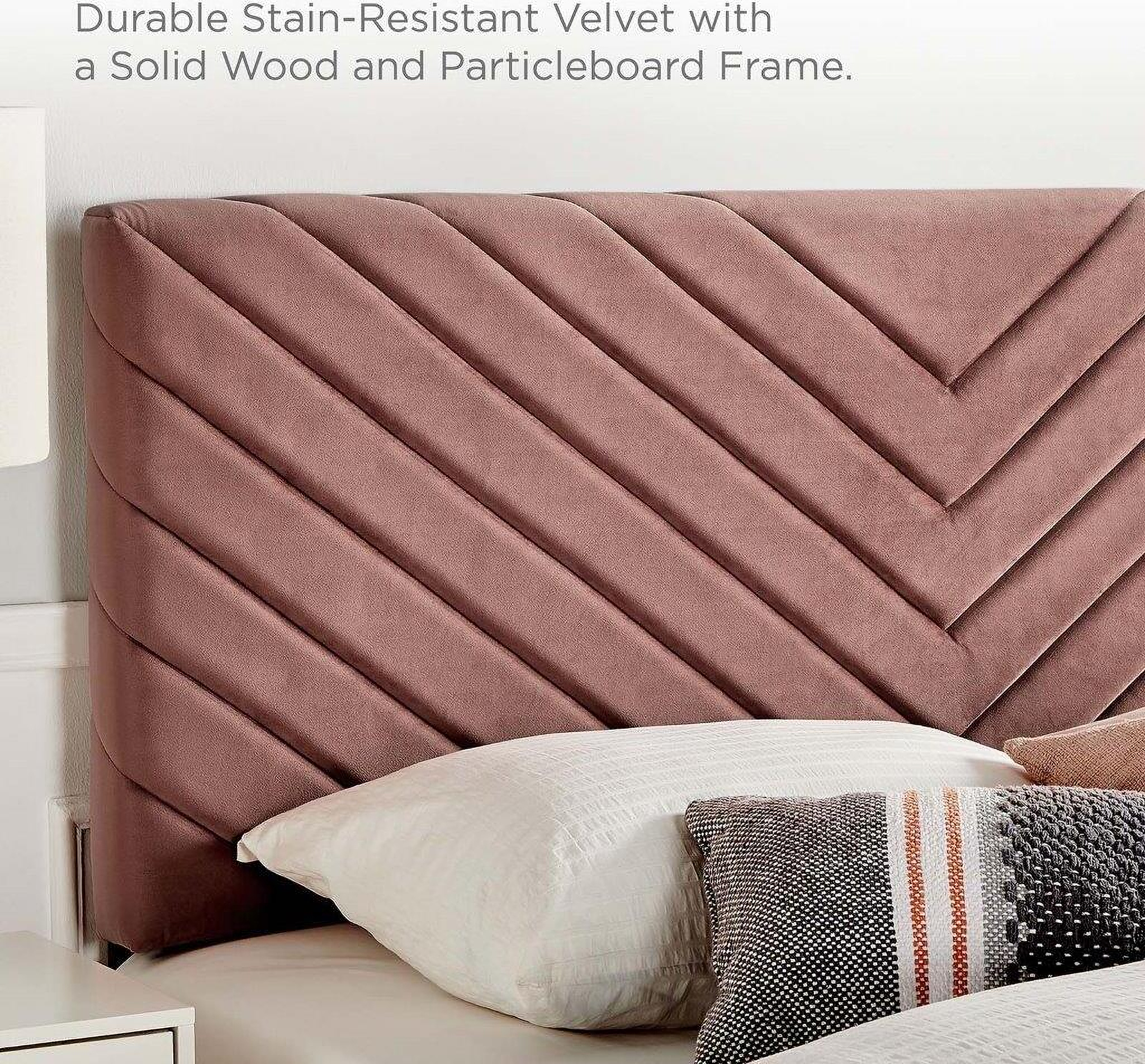 Roxanne Performance Velvet King Platform Bed In Dusty Rose By Modway