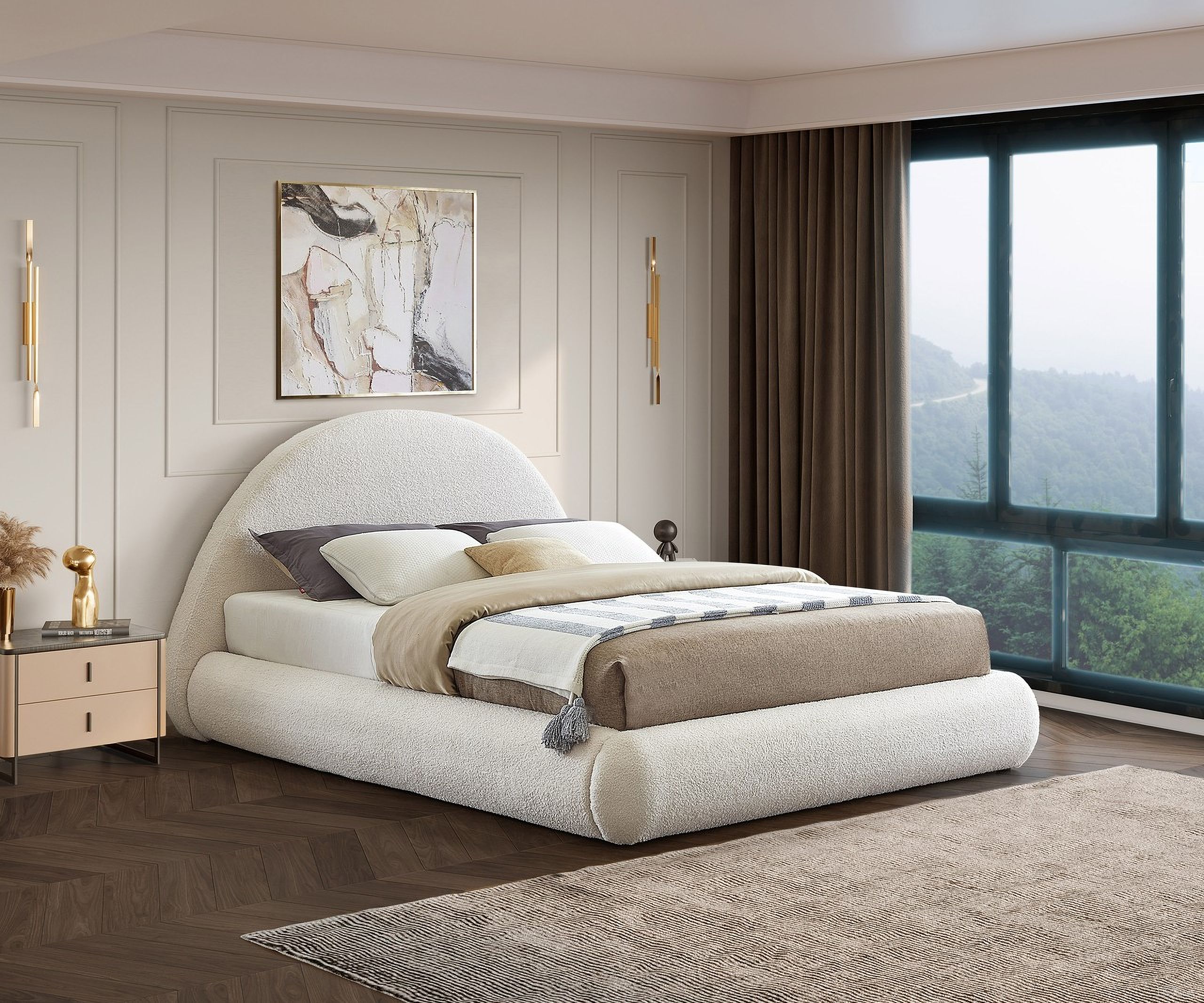 Rudy Teddy Fabric King Bed In Cream by Meridian | 1StopBedrooms