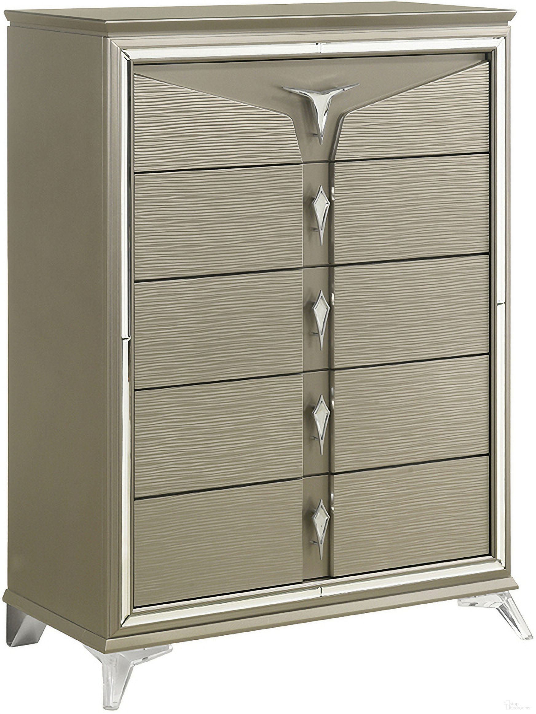 Samantha Modern Style 5-Drawer Chest Made With Wood and Mirrored Drawer ...