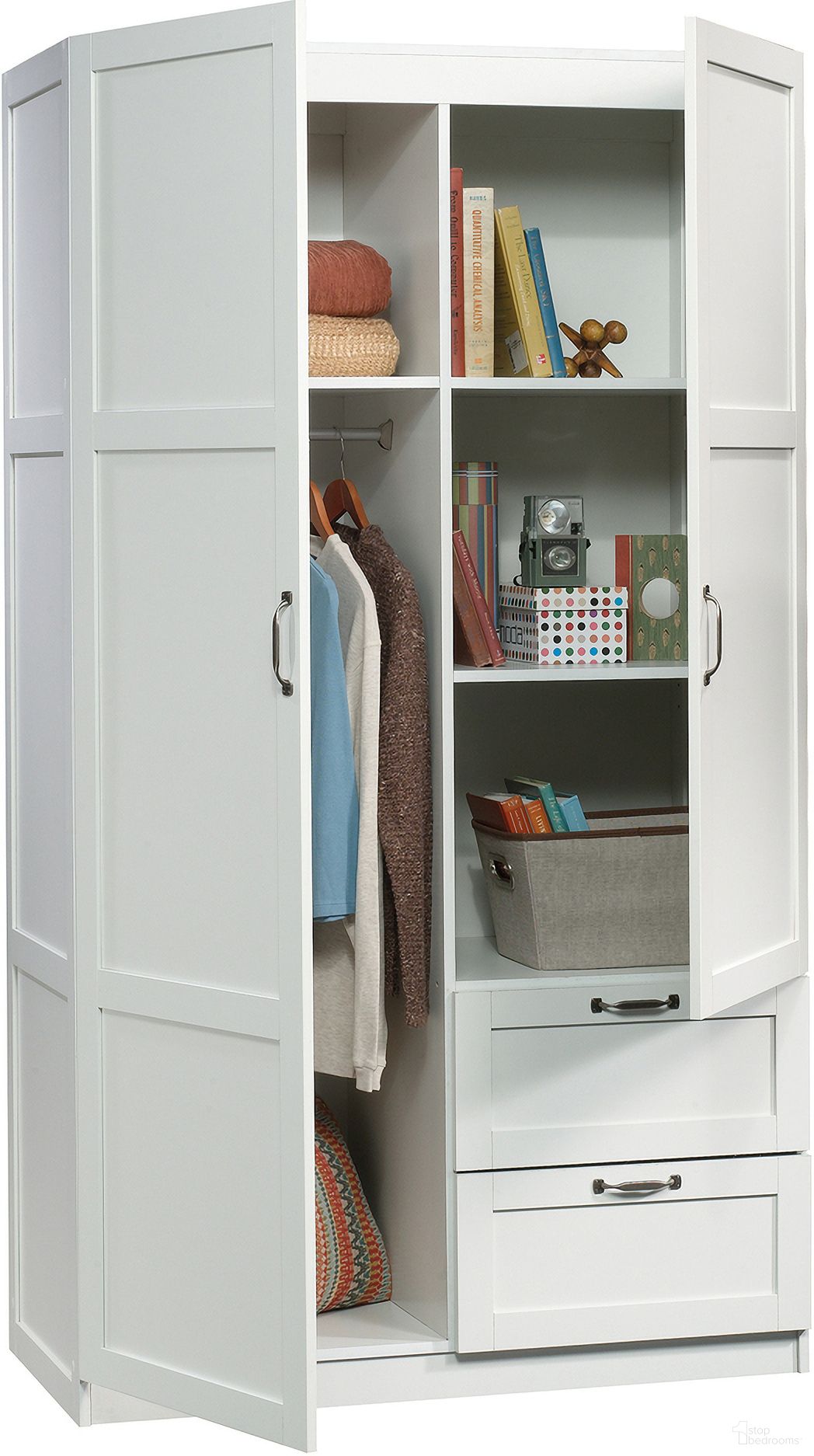 Sauder Select Storage Cabinet Wardrobe In White | 1StopBedrooms